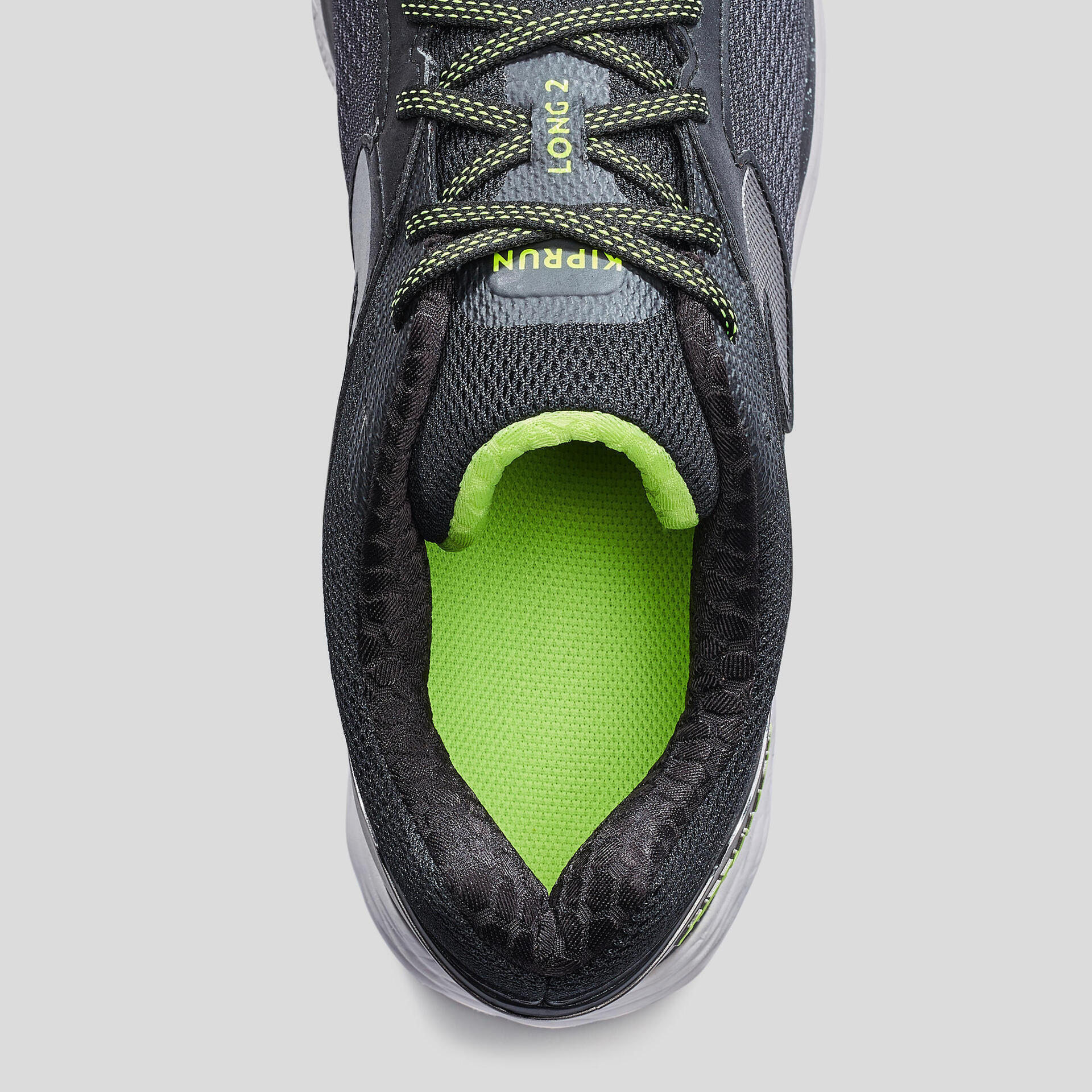 MEN'S KIPRUN LONG 2 RUNNING SHOES -BLACK/LIME GREEN