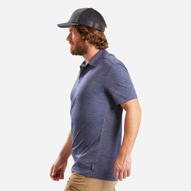 Men's Merino wool trekking travel polo shirt - TRAVEL 500 - blue ...