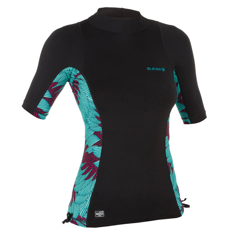 Tee Shirt Anti Uv Surf Top 500 Manches Courtes Femme Noir Et Koga
