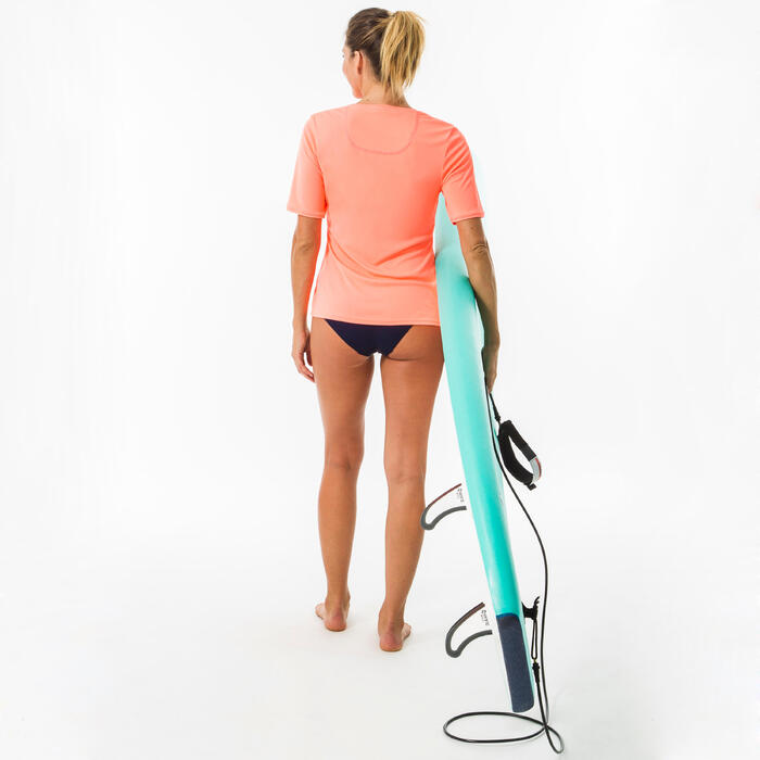 Water Tee Shirt Anti Uv Surf Manches Courtes Femme Corail Fluo Olaian