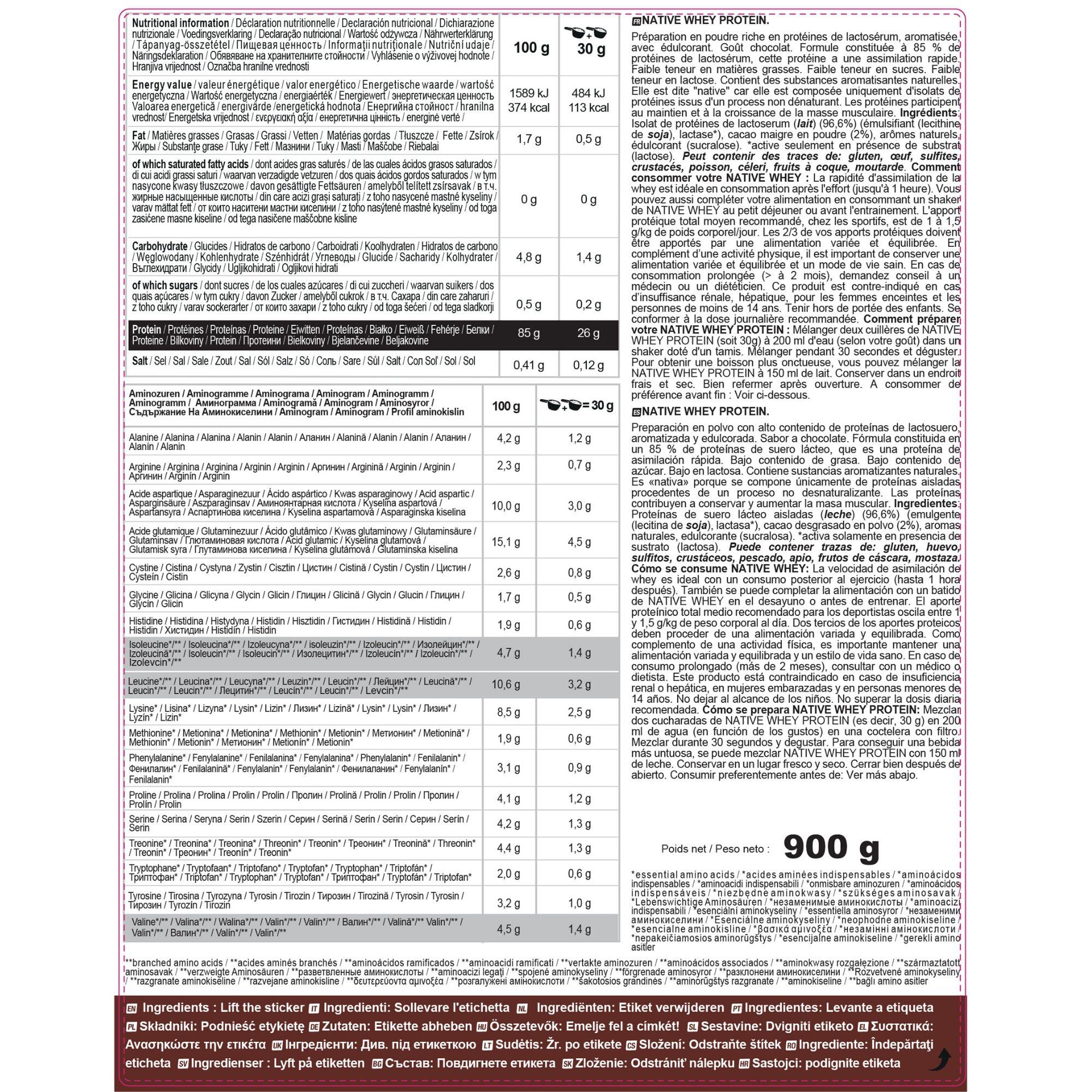 Native Whey Protein 900 g Chocolate - Decathlon