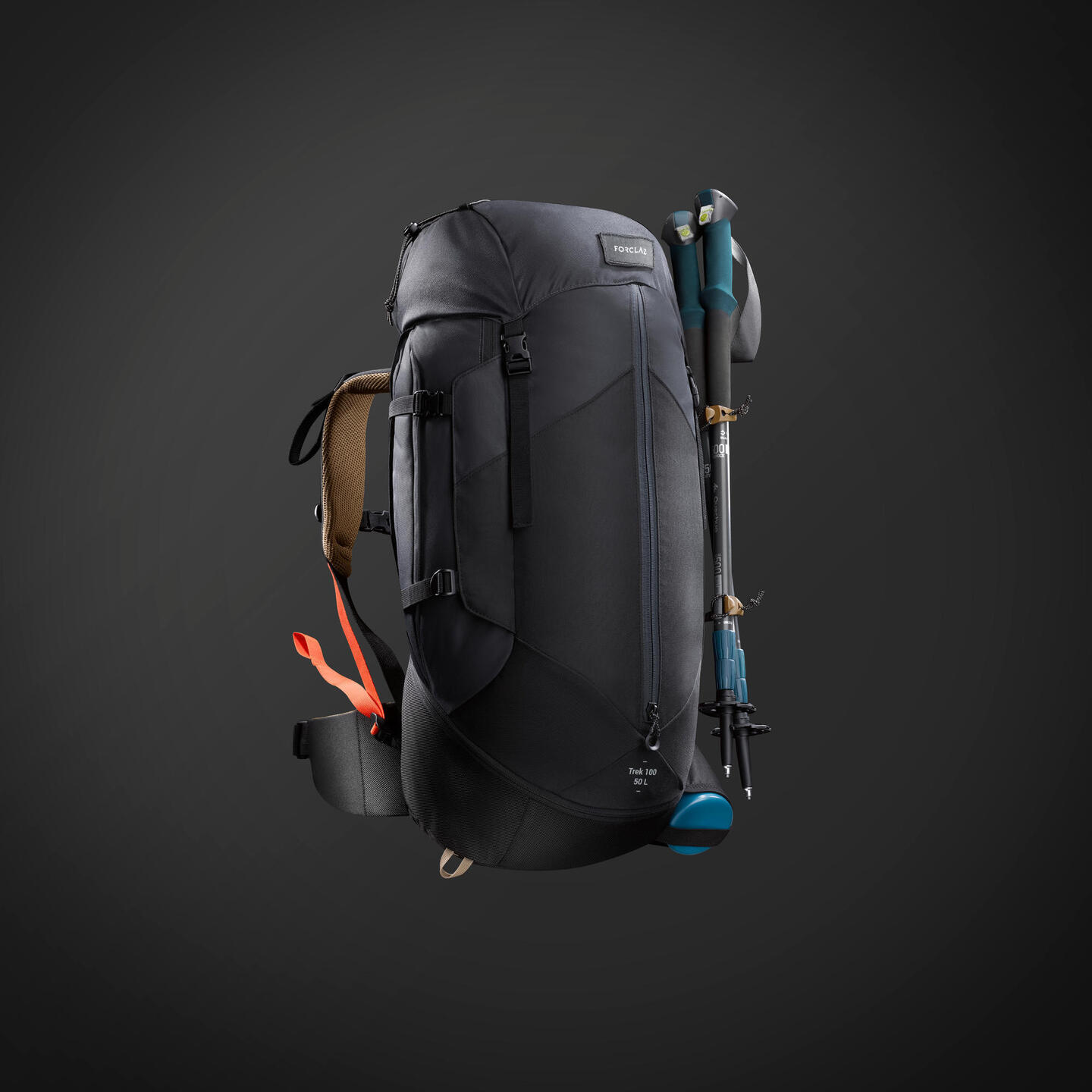 Men Trekking 50L Backpack Forclaz Trek 100 Easyfit - Carbon Grey