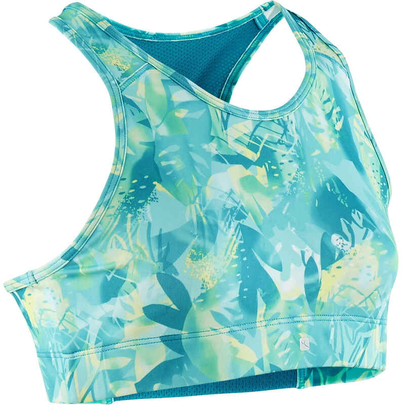 Girls Breathable Sports Bra S500 Greenblue Print Decathlon