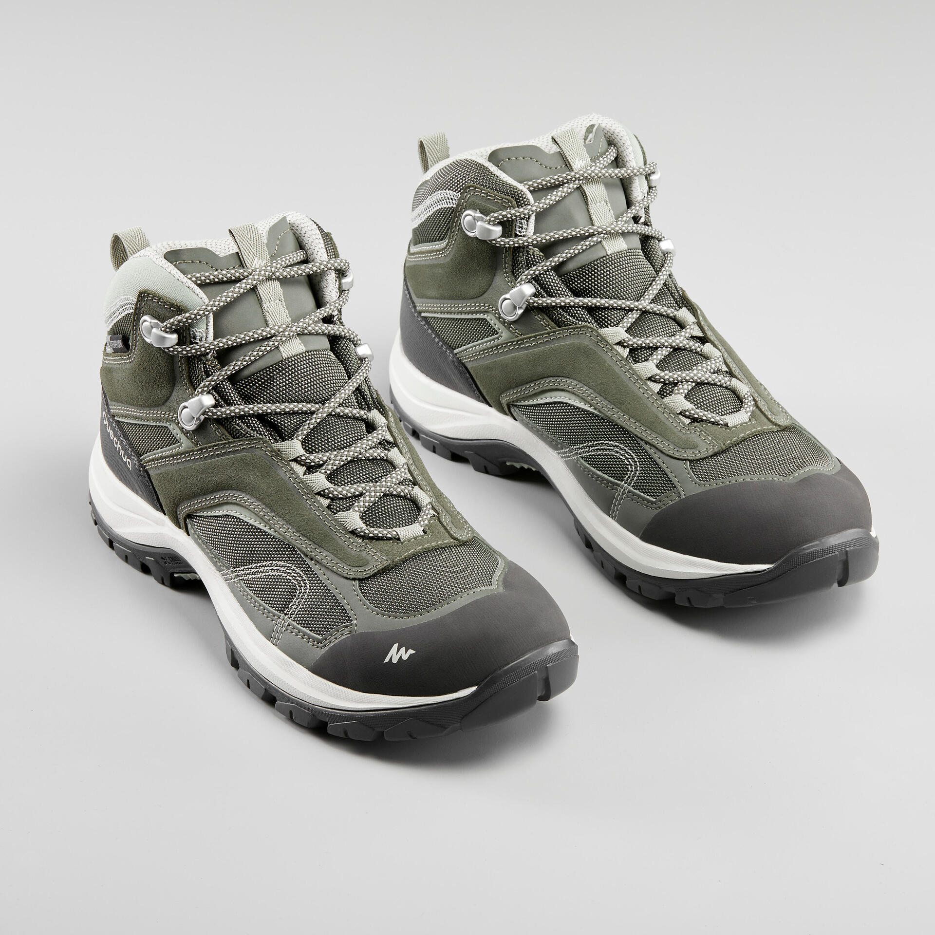 Women Mountain Hiking Waterproof Mid Shoes Quechua MH100 - Khaki