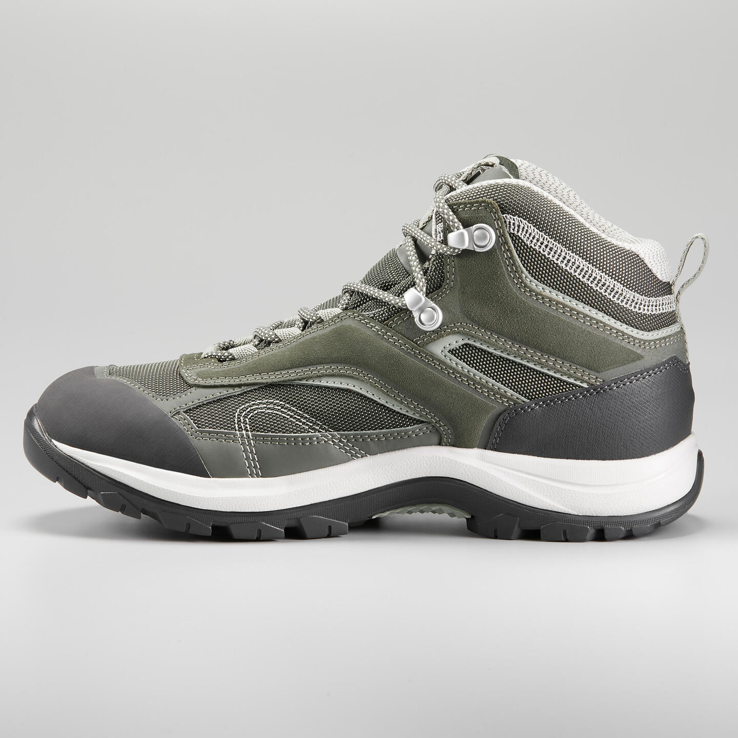 Women Mountain Hiking Waterproof Mid Shoes Quechua MH100 - Khaki