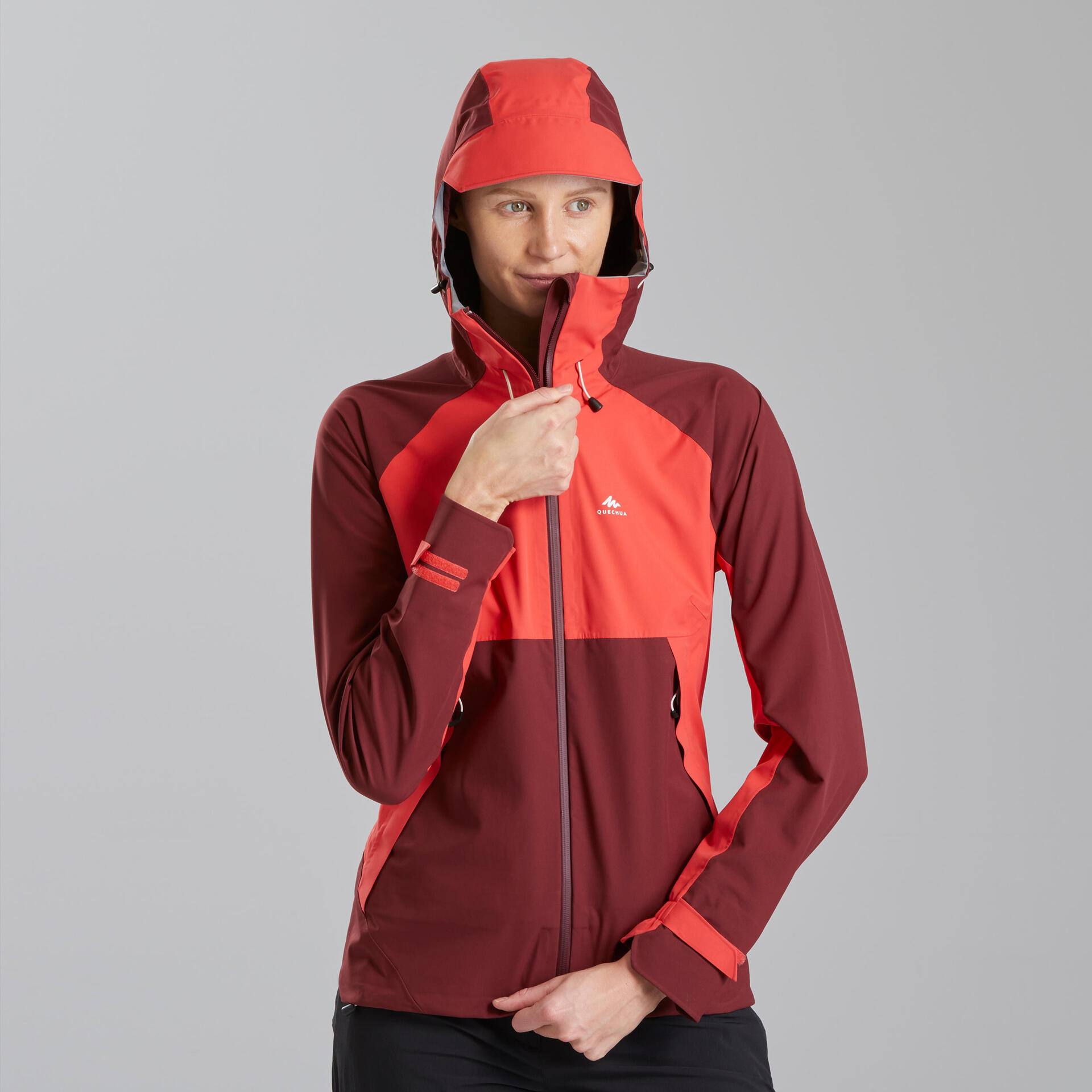 Women's Mountain Hiking Waterproof Jacket - MH500- Red