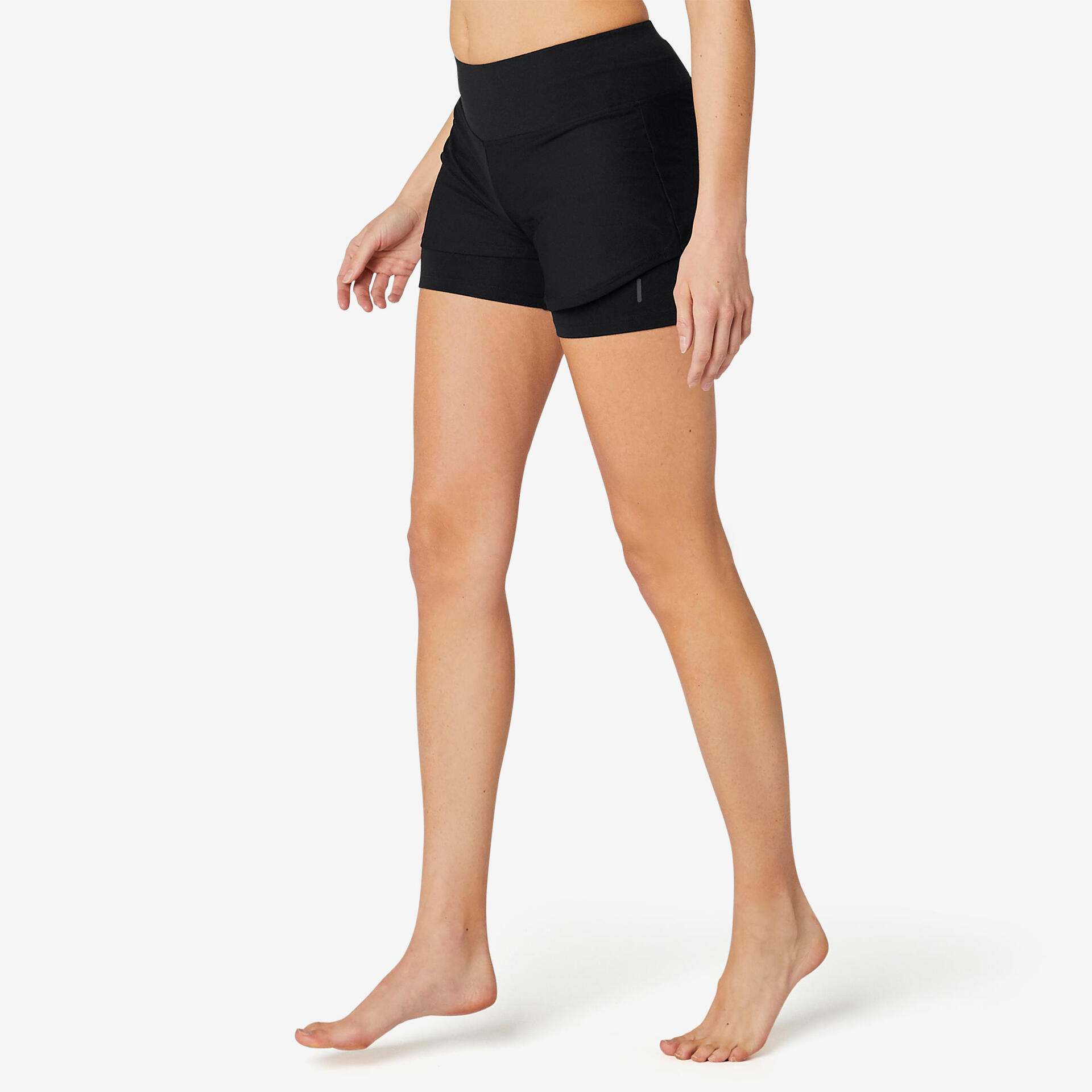 Women's Fitness 2-in-1 Cotton Shorts and Undershorts - Black