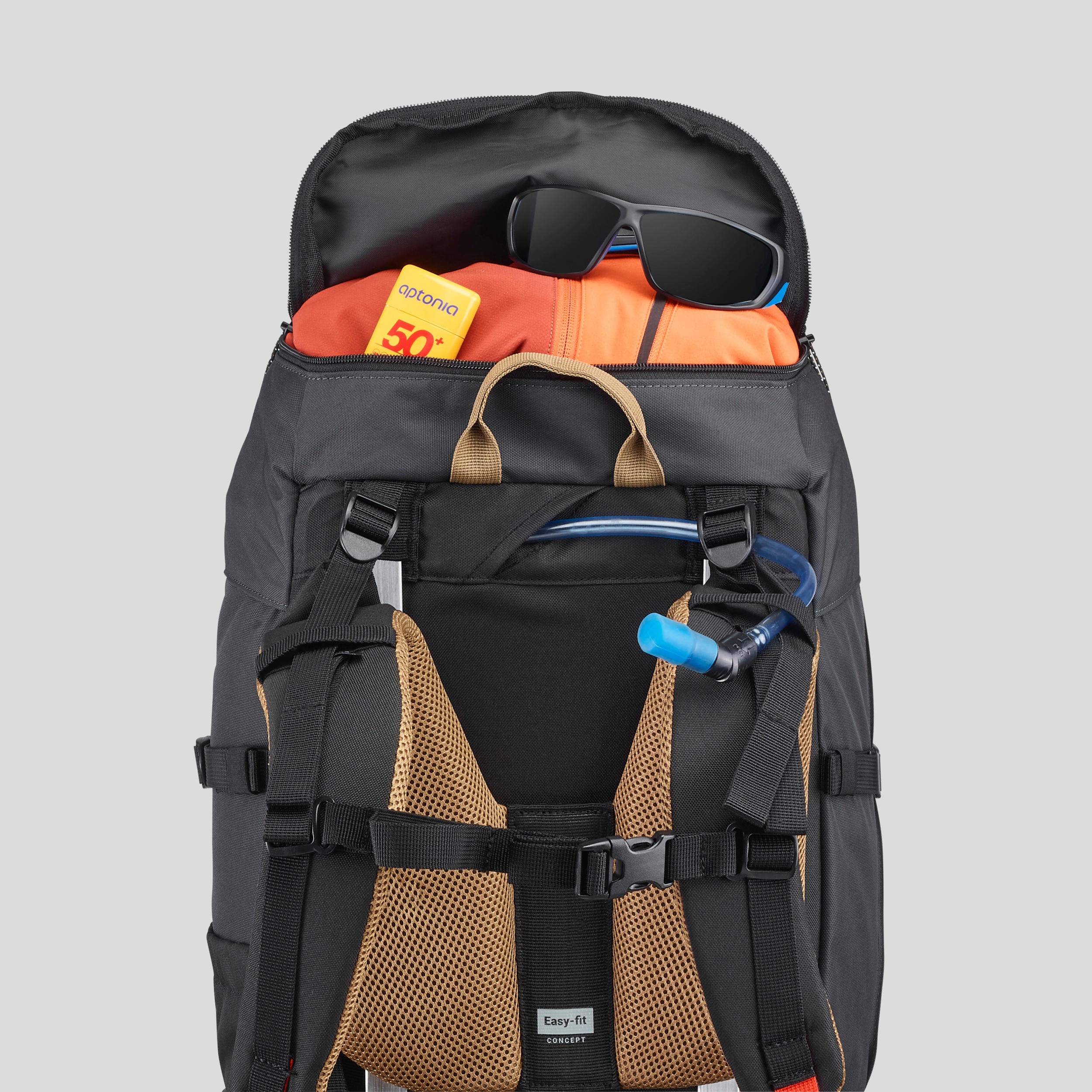 Men Trekking 50L Backpack Forclaz Trek 100 Easyfit - Carbon Grey