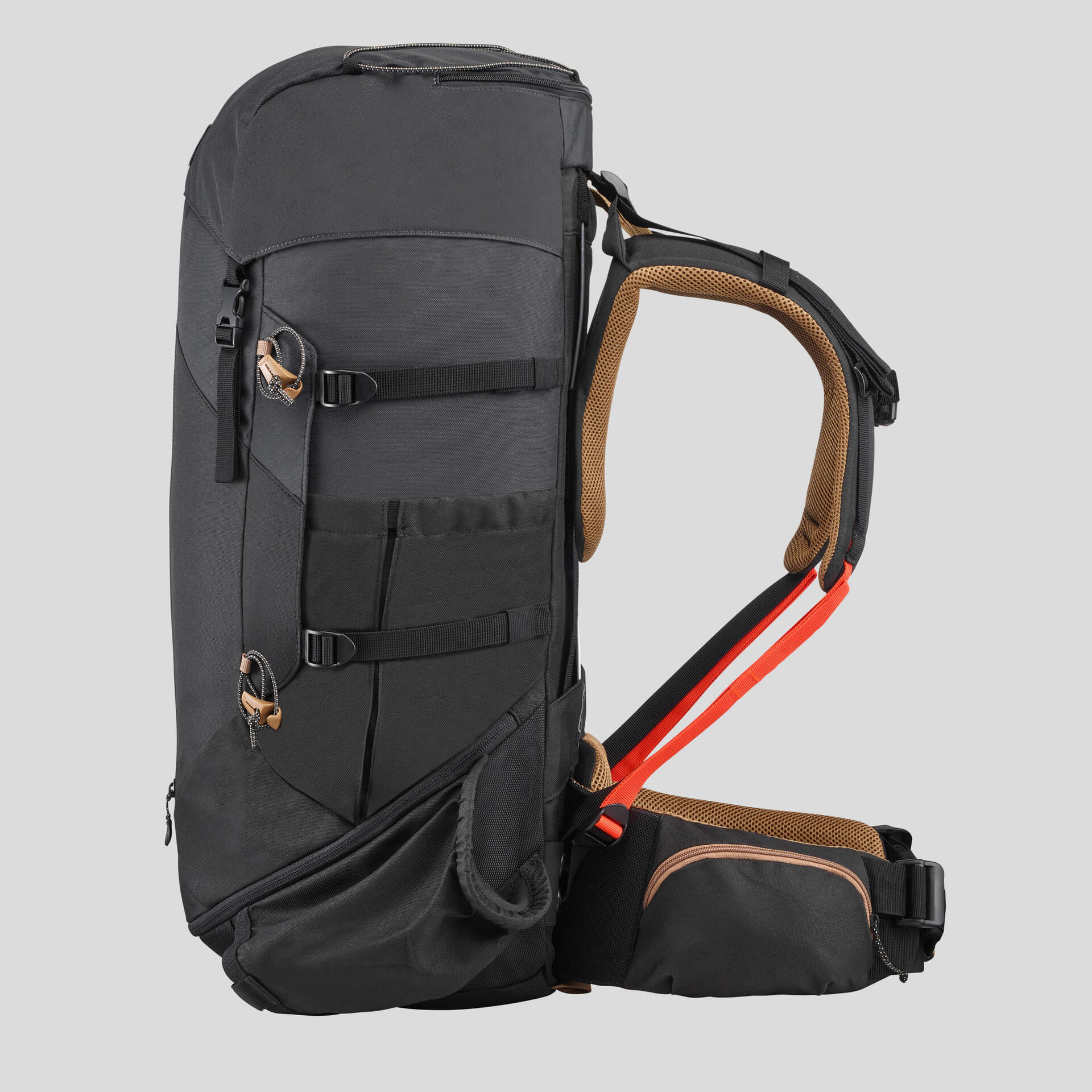Men Trekking 50L Backpack Forclaz Trek 100 Easyfit - Carbon Grey