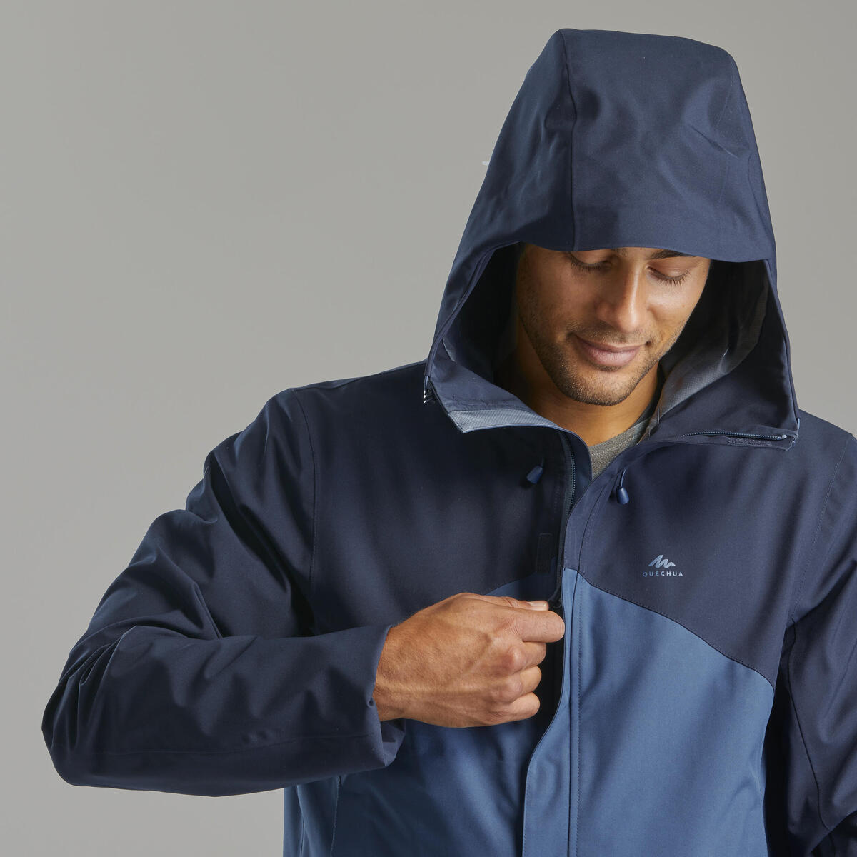 Men Mountain Hiking Waterproof Jacket Quechua MH150 - Blue