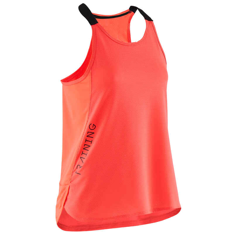 Top atmungsaktiv S580 Gym Kinder neonrosa schwarze Träger - Decathlon