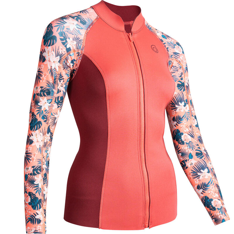 Top Anti Uv Manches Longues Femme Néoprène 1 Mm Rose Fleurs Subea