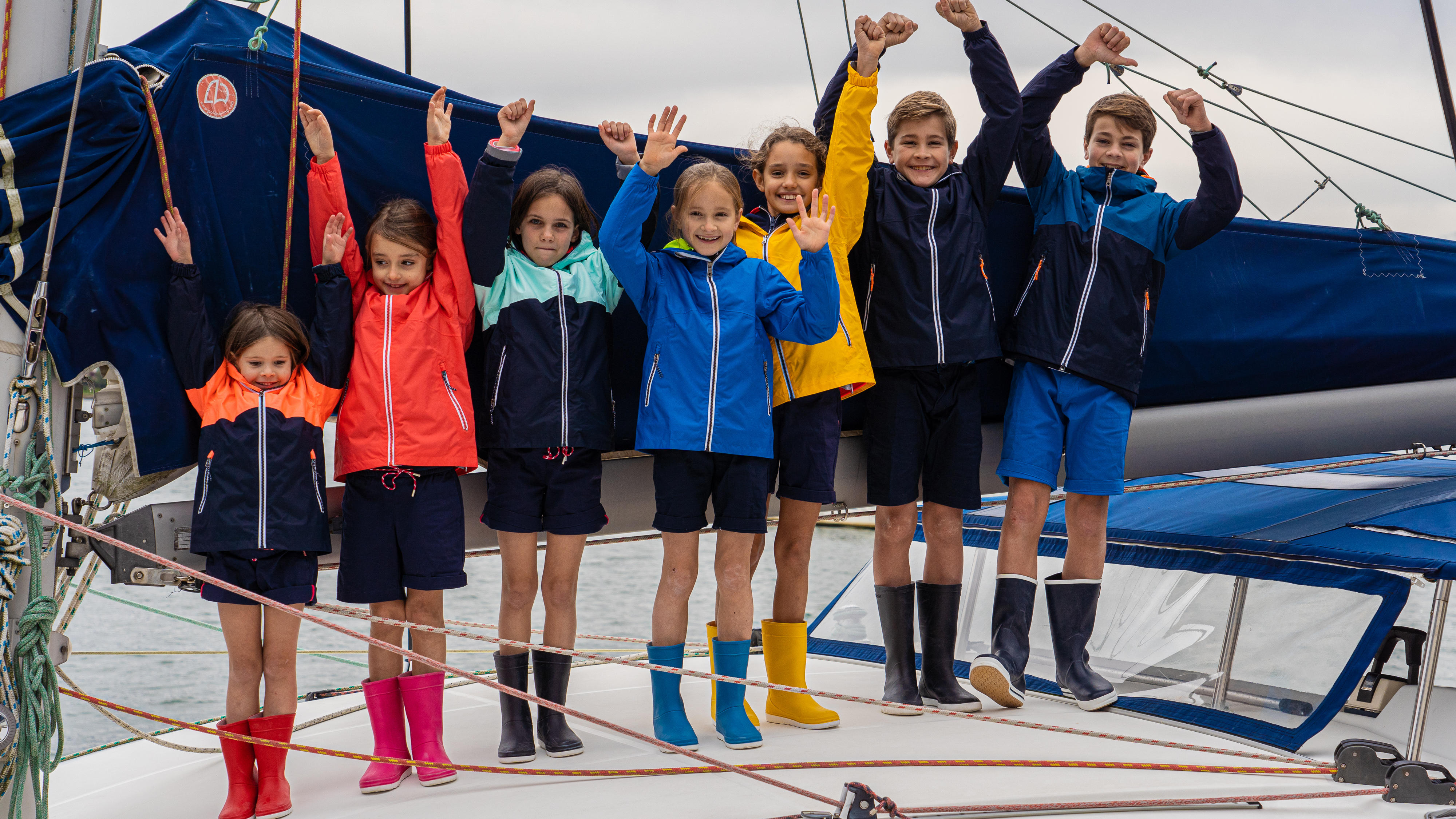 Kids’ Waterproof Sailing Jacket - 100 - Asphalt blue - Tribord - Decathlon