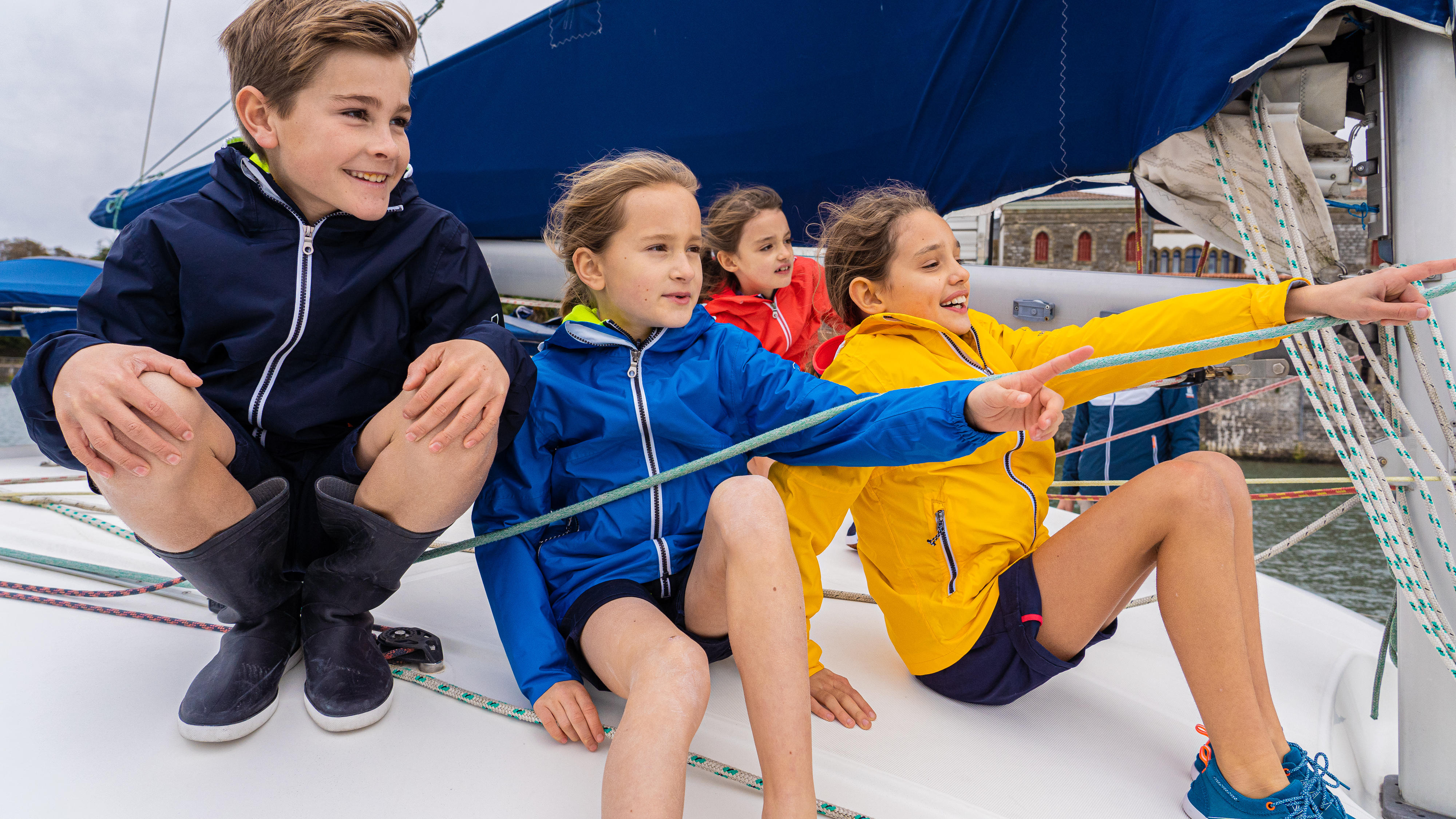 Kids’ Waterproof Sailing Jacket - 100 - Asphalt blue - Tribord - Decathlon