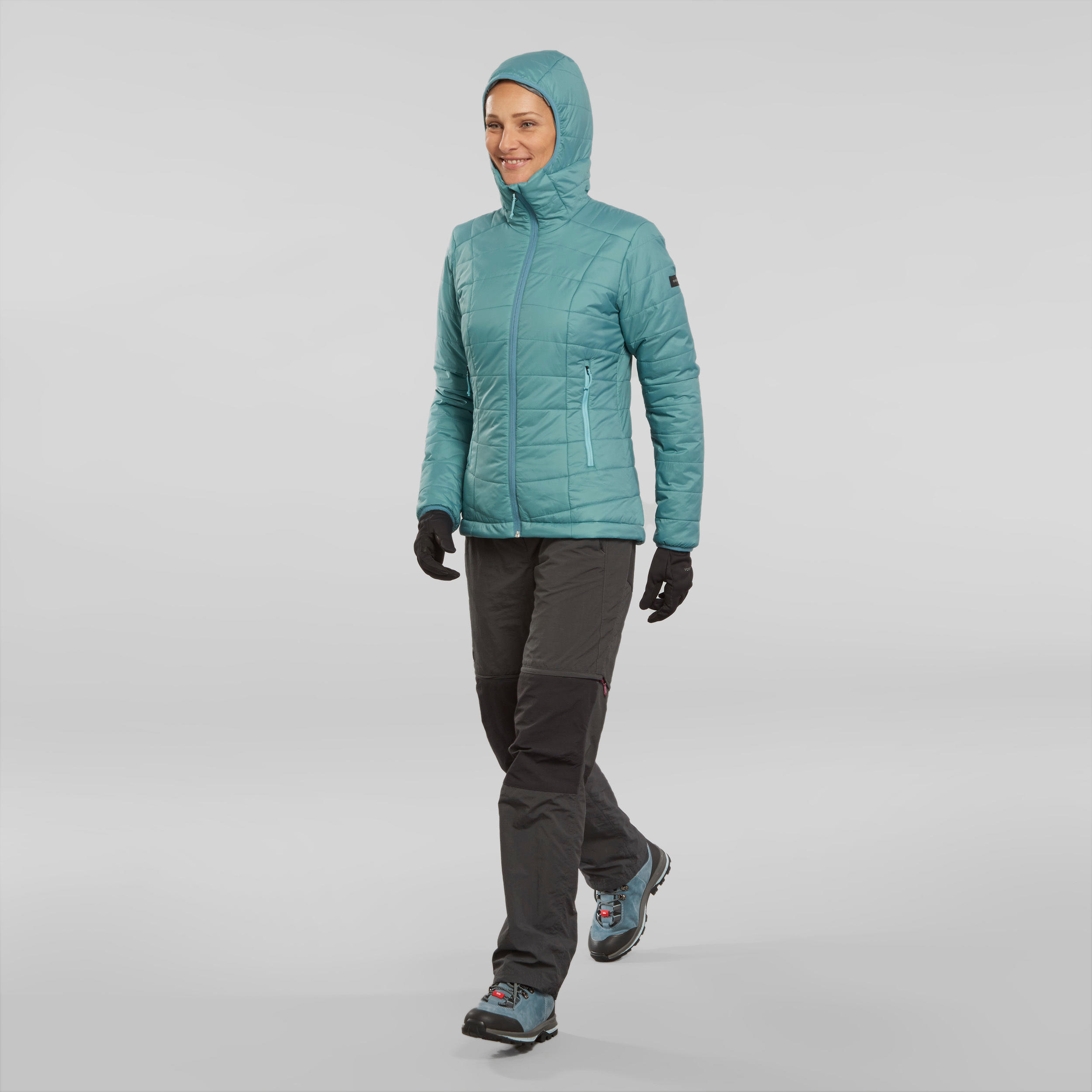 Women’s Hiking Padded Jacket - MT 100 Turquoise - Grey-blue‎ - Forclaz ...