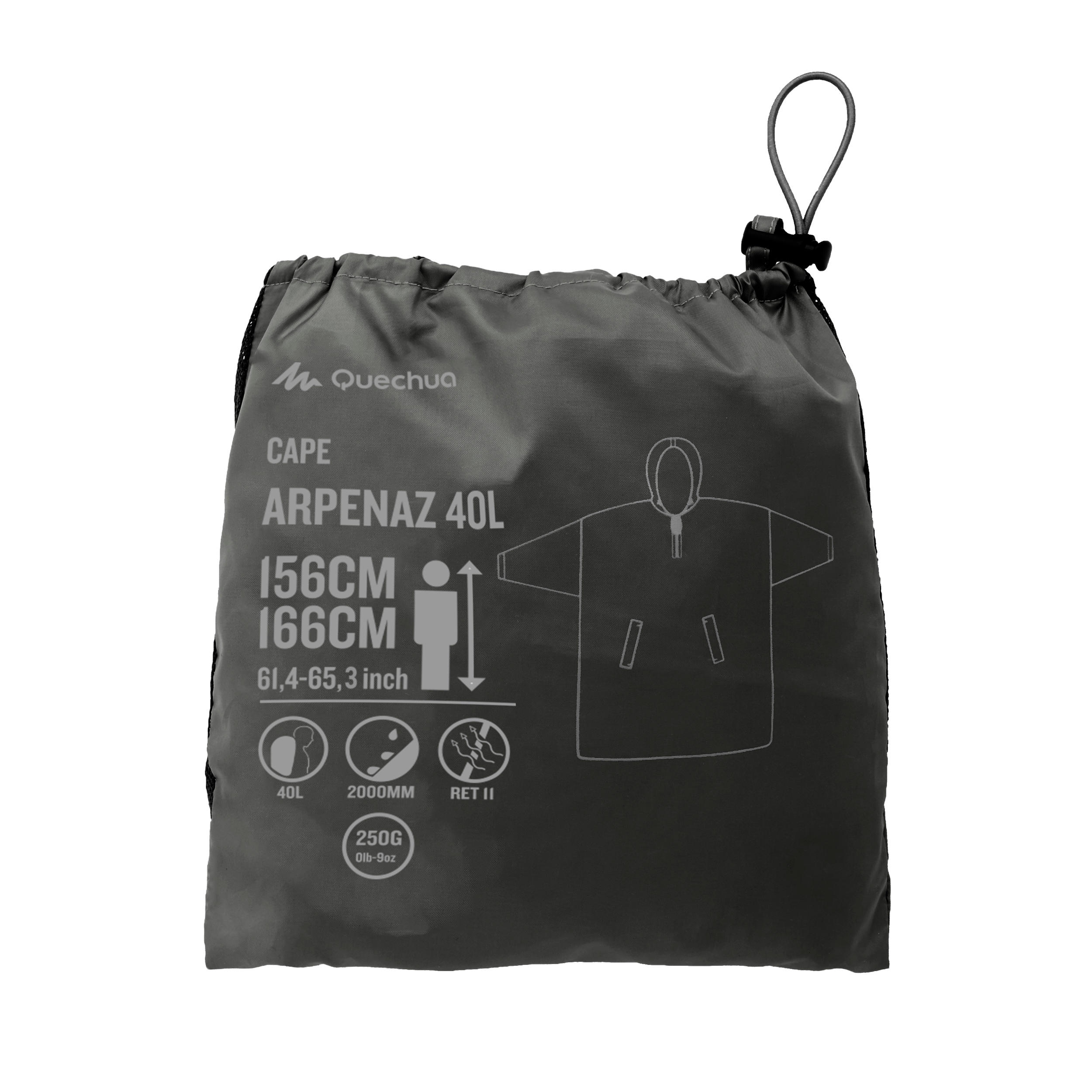 Hiking Rain Poncho-ARPENAZ 500 GREY 40 L Size XS FORCLAZ | Decathlon