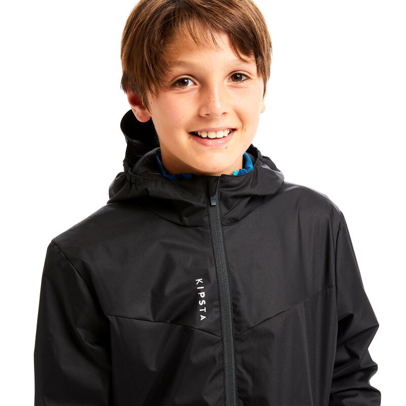 Kids' Rainproof Football Jacket T500 - Black KIPSTA - Decathlon