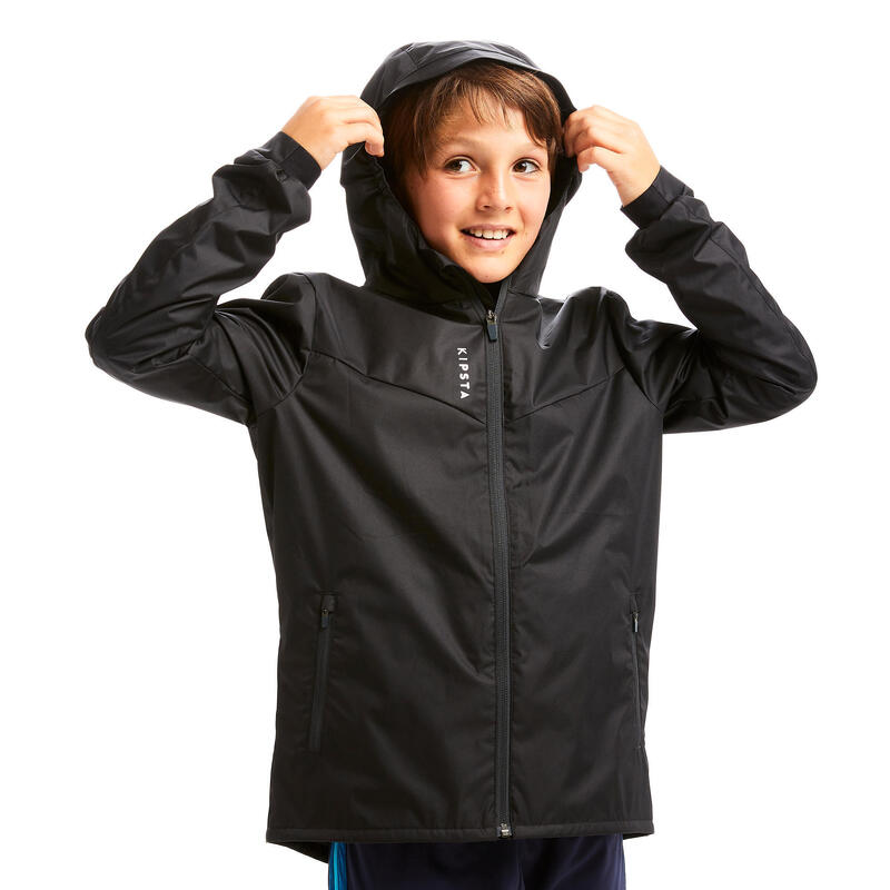 Kids' Rainproof Football Jacket T500 - Black KIPSTA - Decathlon