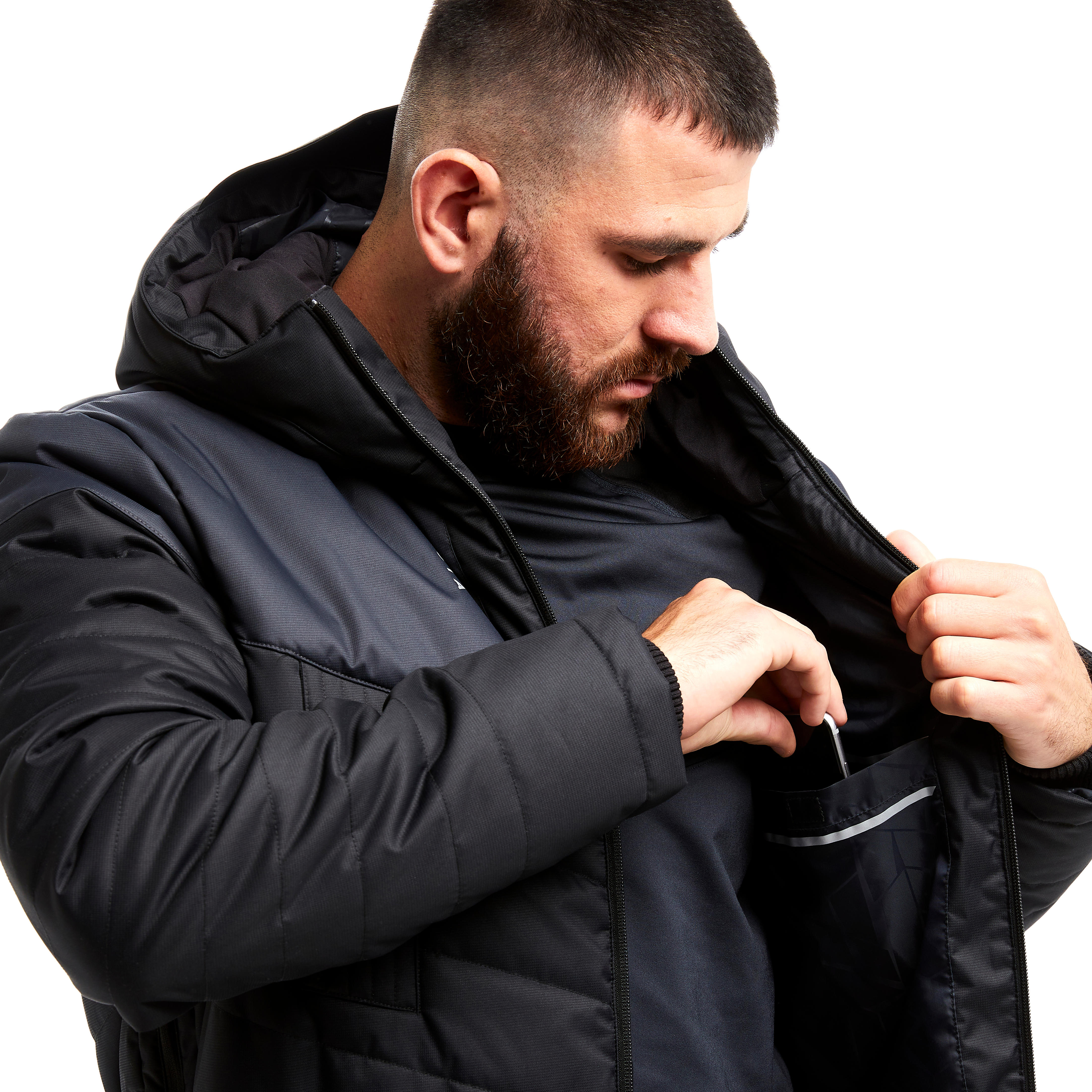Adult Long Football Parka Coat - Black - Decathlon