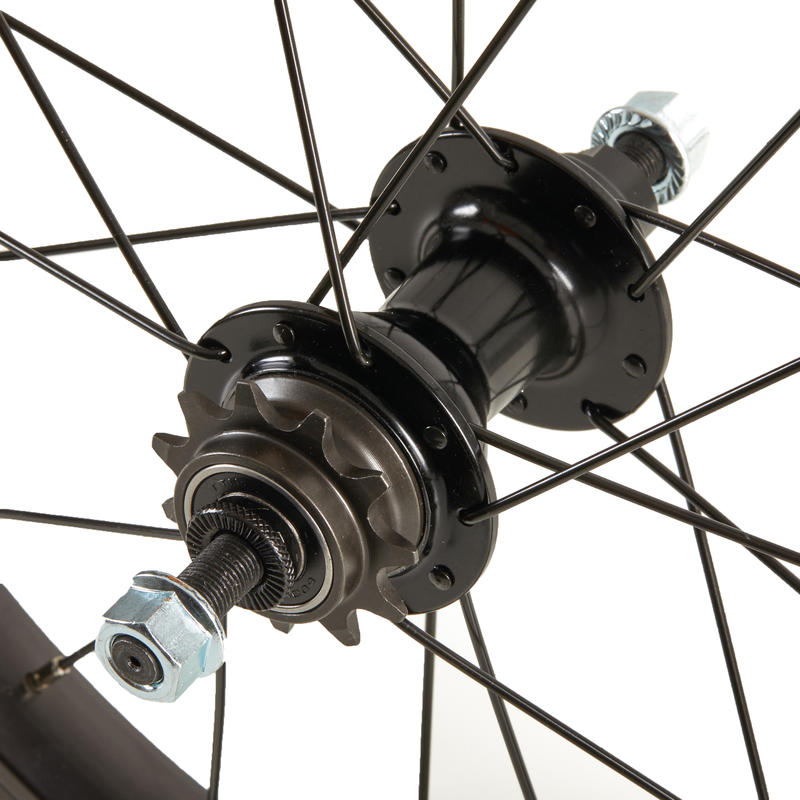 Kids' 16" 11T Freewheel Rear Wheel - Black/Black Spokes - Decathlon