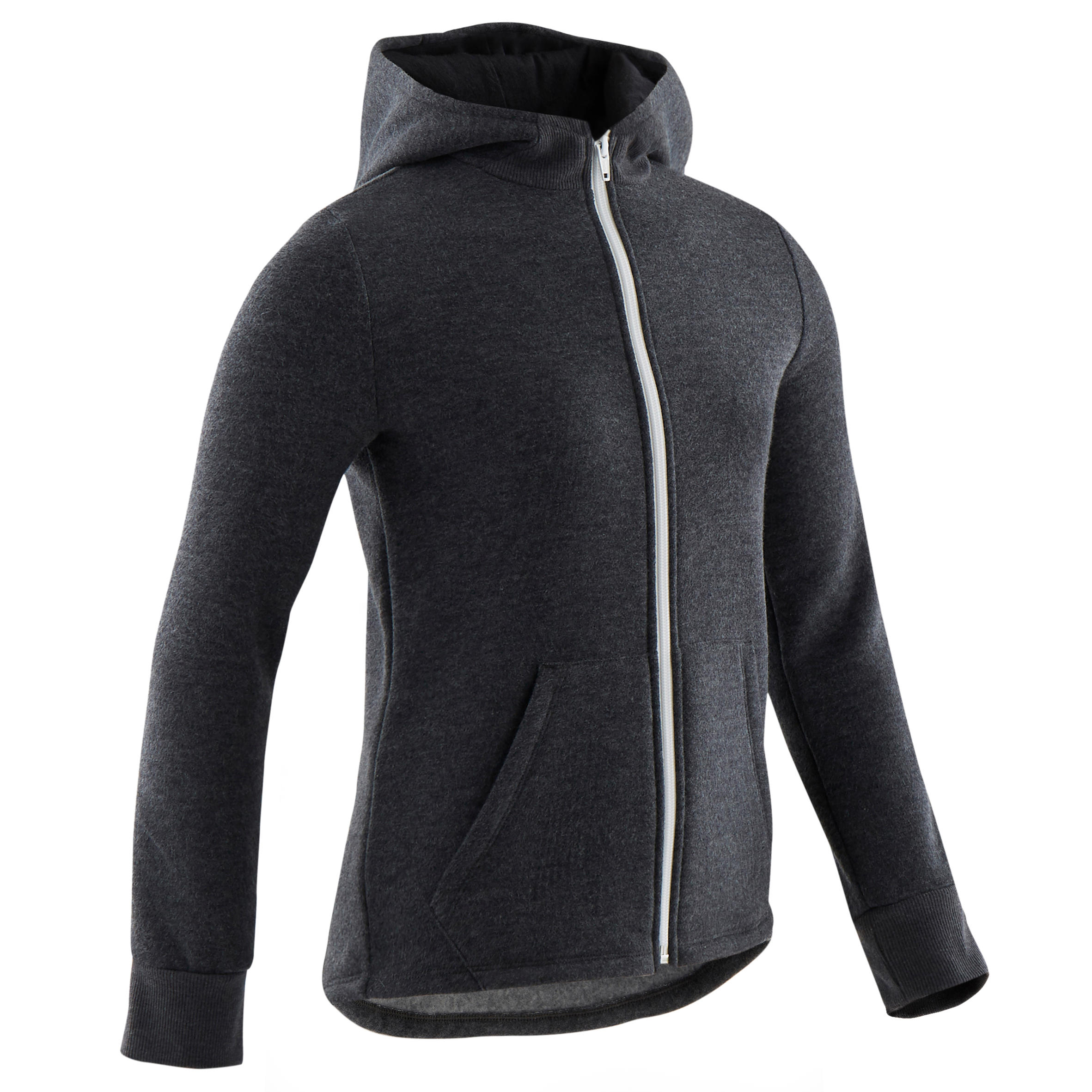 Girls' Gym Warm Brushed Jersey Breathable Hooded Jacket 100 - Dark Grey ...