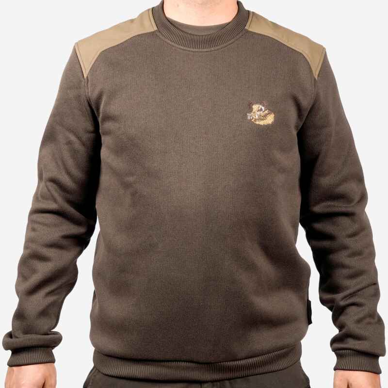 HUNTING PULLOVER 500 - BROWN / EMBROIDED BOAR - Decathlon