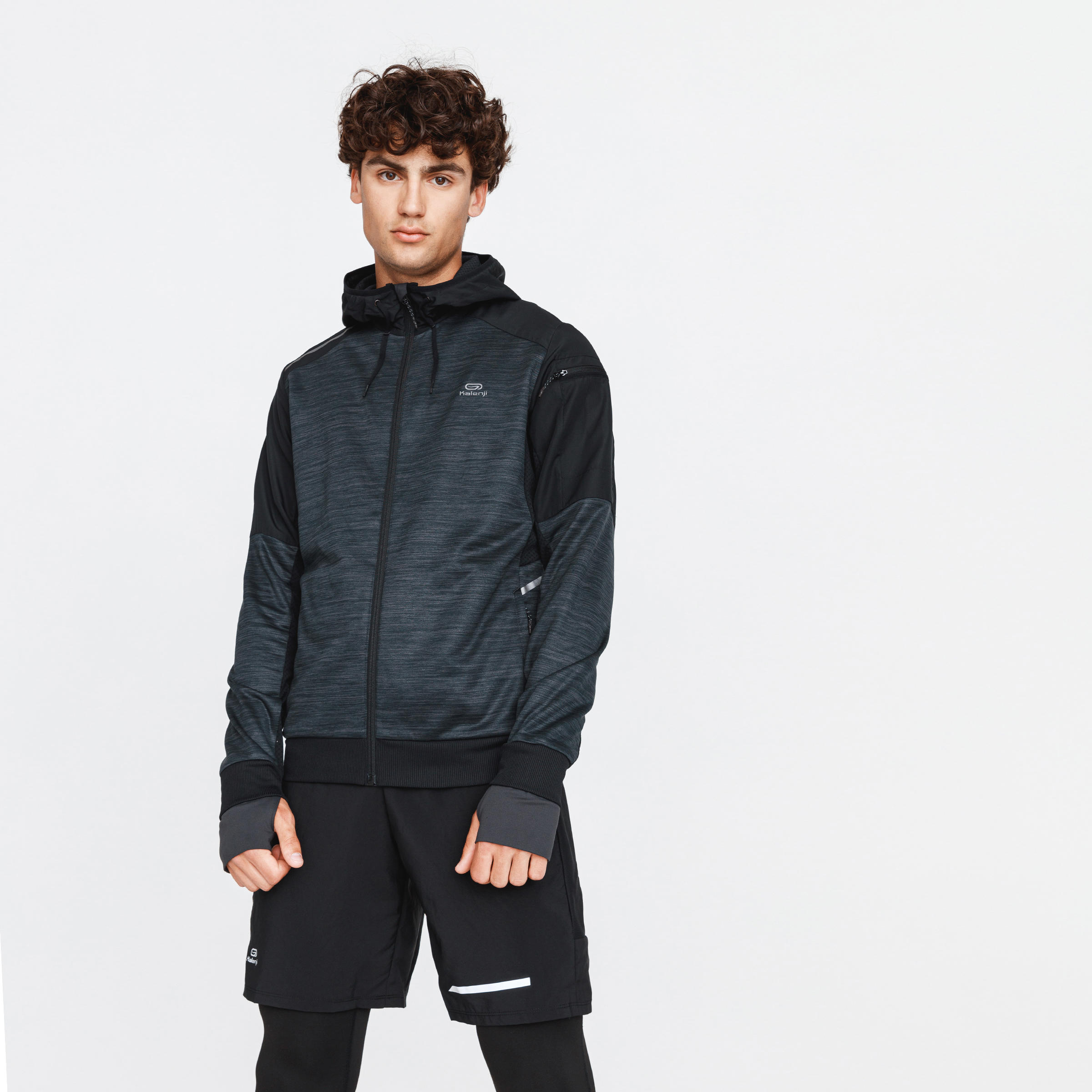 SWEAT ZIPPÉ A CAPUCHE DE RUNNING HOMME KALENJI WARM + NOIR - Decathlon