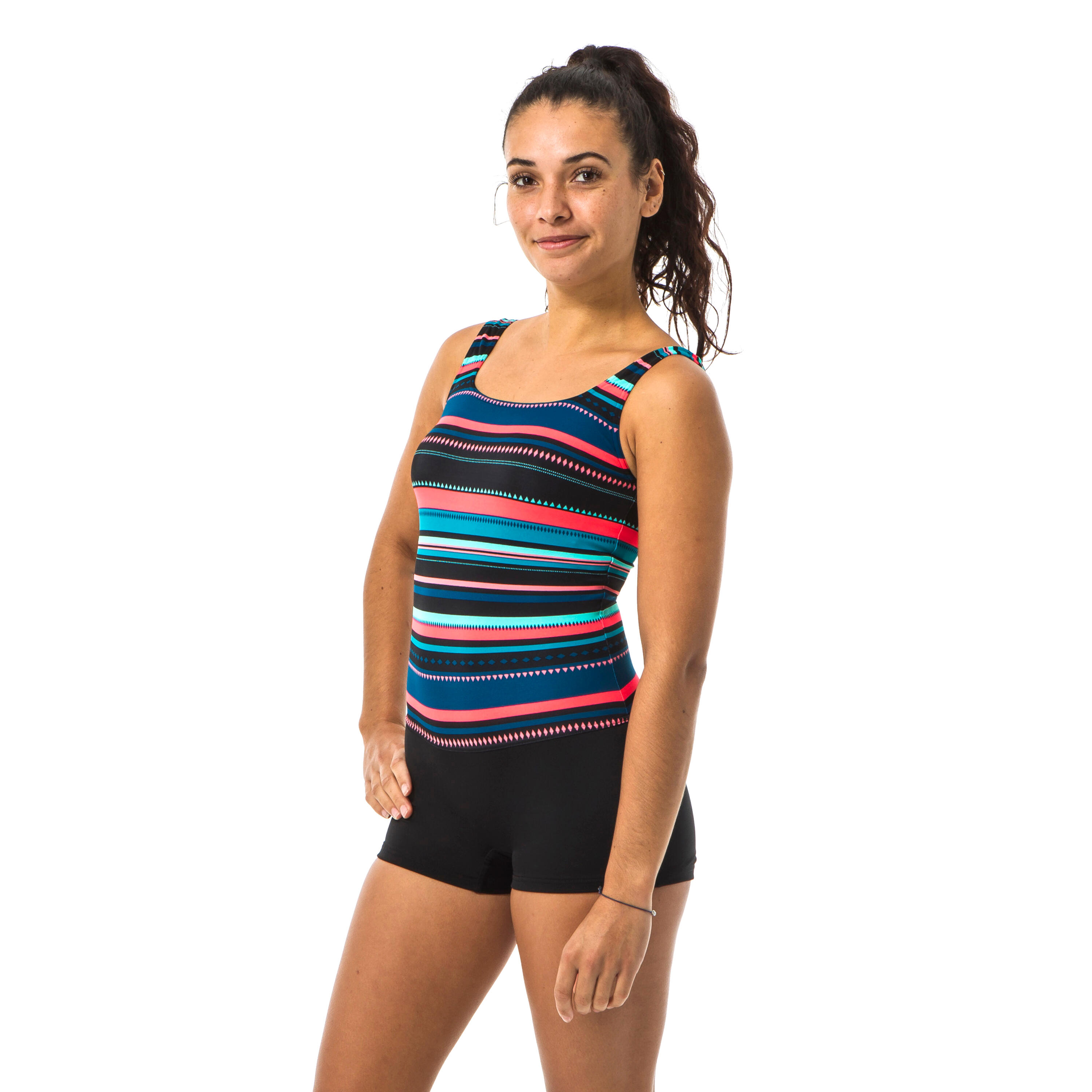 Women's Swimming 1-piece Shorty Swimsuit Heva Mexi - Black - Decathlon