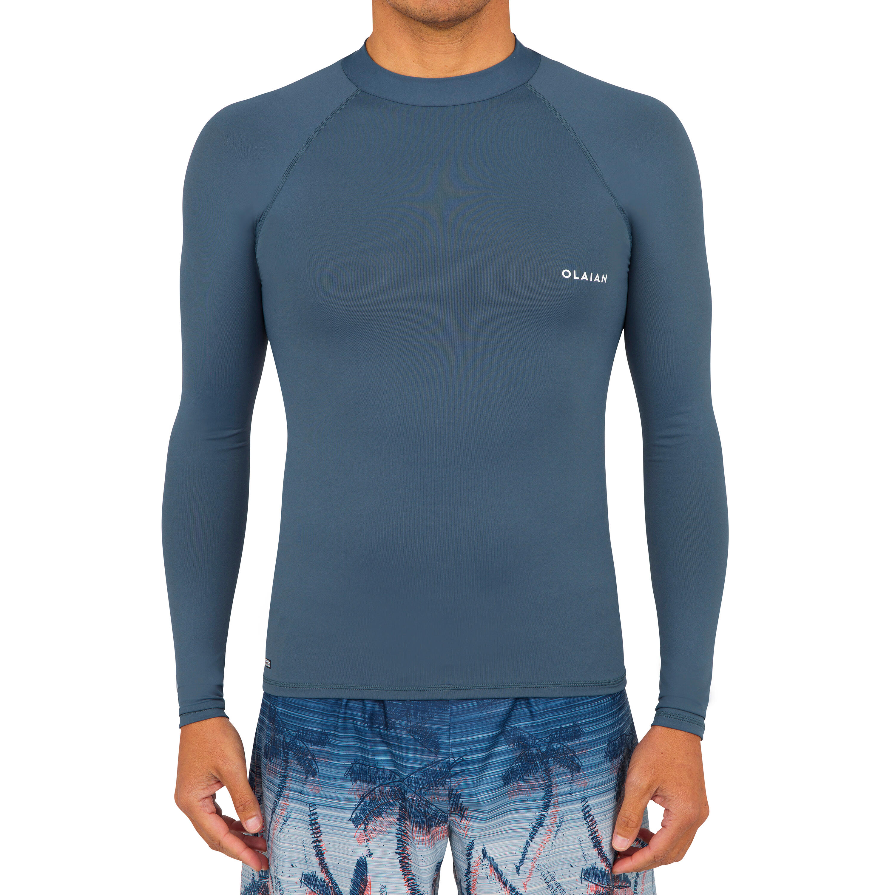 Men's Long-Sleeved Surfing Rash Guard, 100 - Hurricane blue - Olaian ...