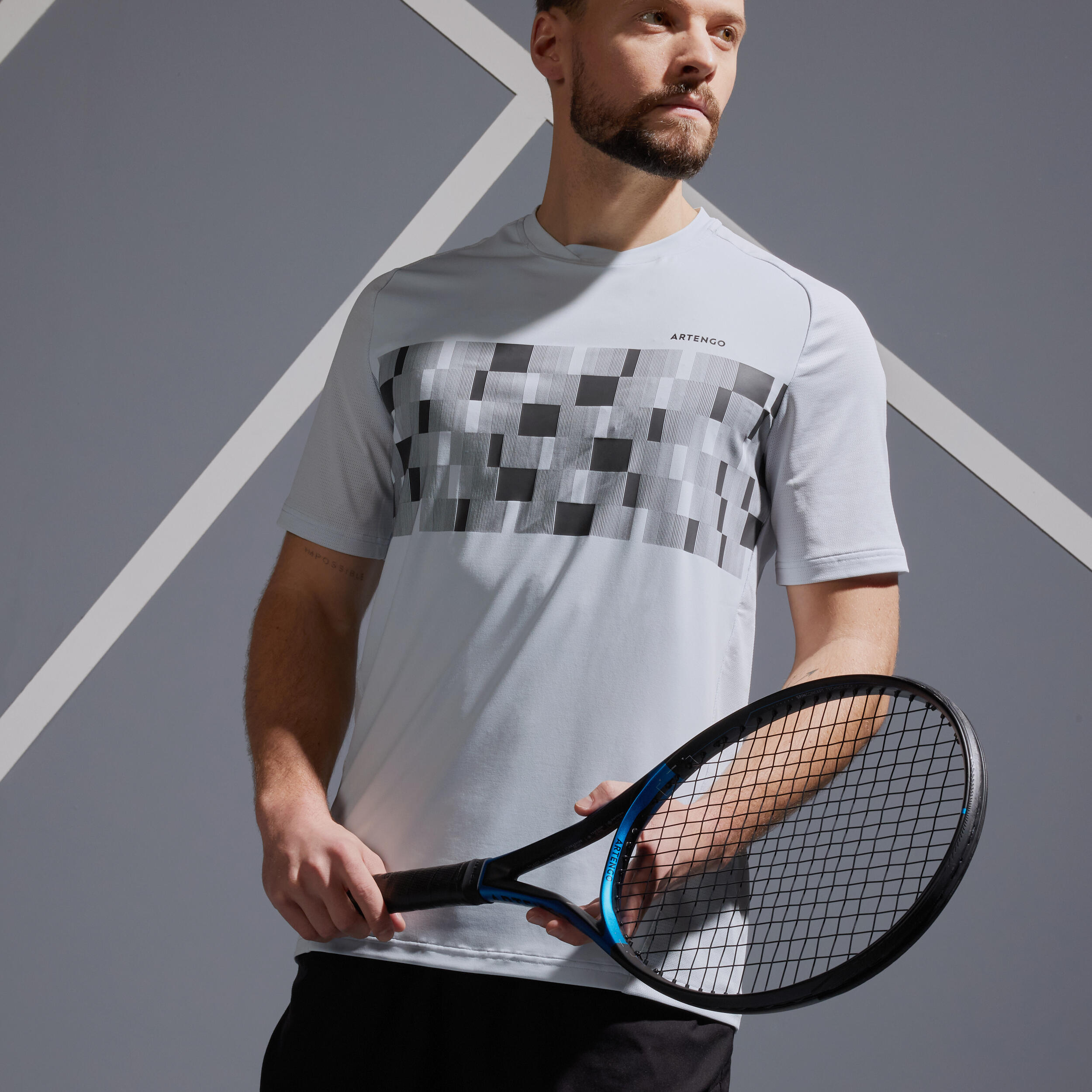 Men's Tennis T-Shirt TTS 500 Dry - Blue/Tartan ARTENGO | Decathlon