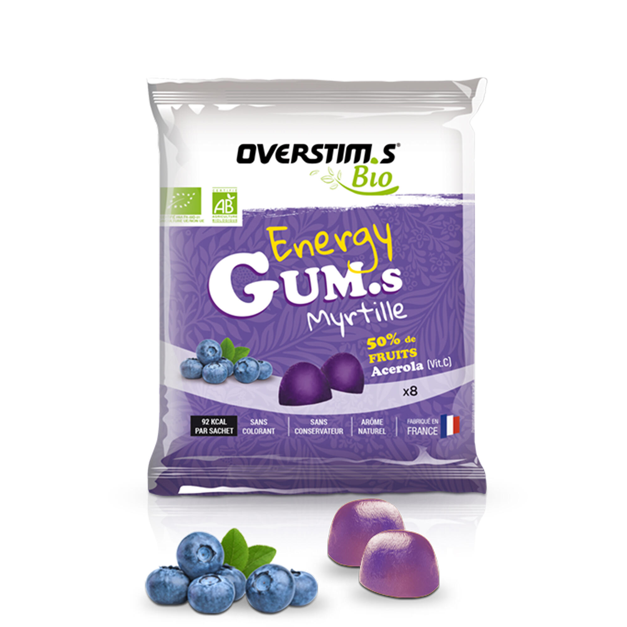 Organic Energy Gums Overstims packet of 8 gums - blueberry - Decathlon