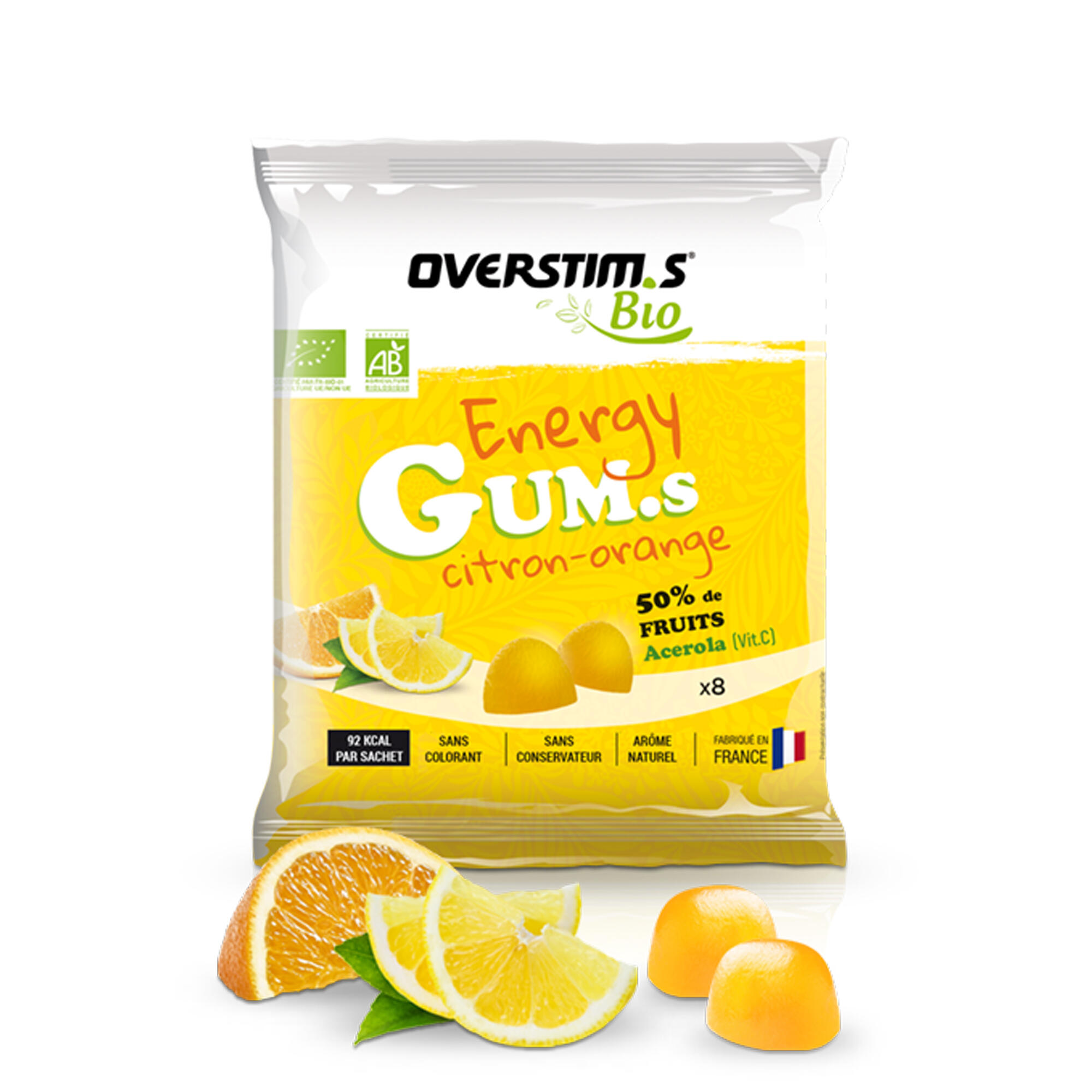 Organic Energy Gums Overstims packet of 8 gums - lemon orange - Decathlon