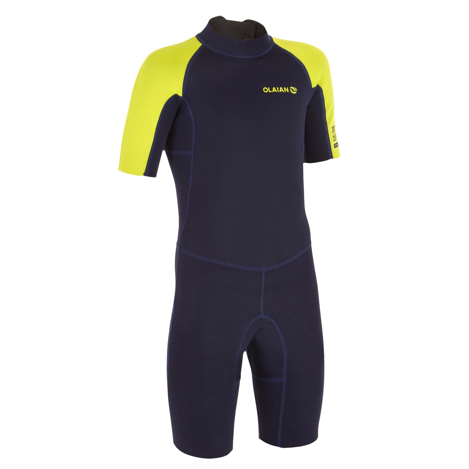 Surf Shorty 100 kids’ wetsuit 1.5 mm neoprene - Blue/Yellow