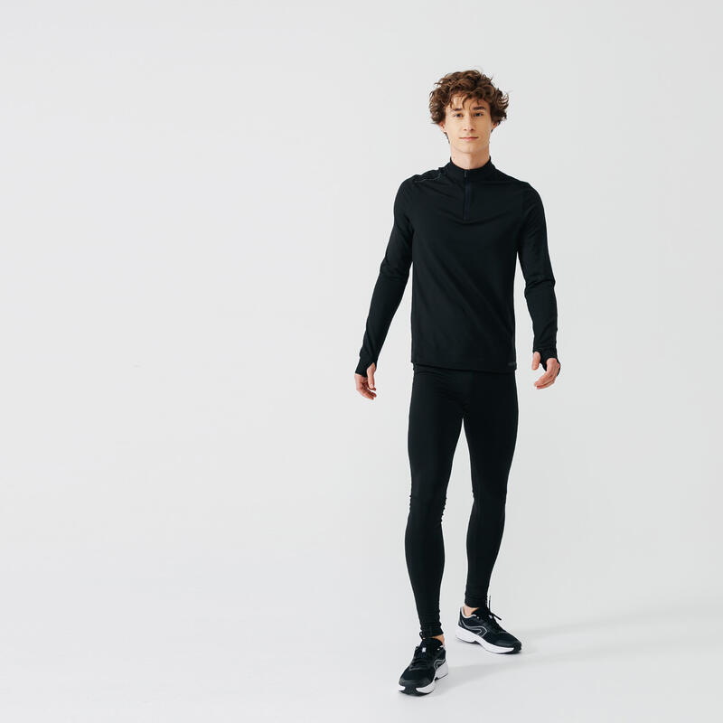 Tee Shirt Manches Longues De Running Chaud Homme Kalenji Noir
