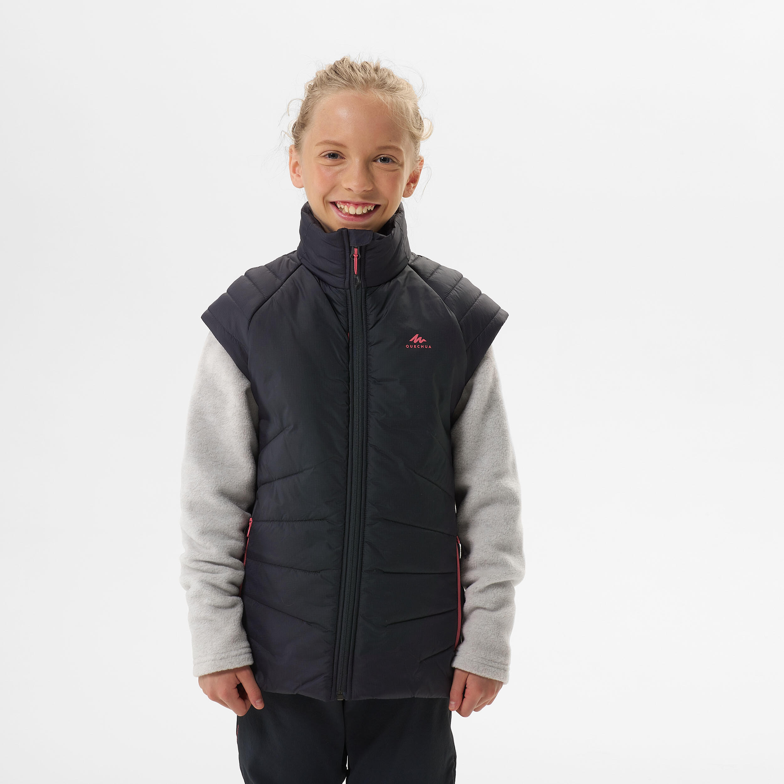 Wattierte Hybridweste Wandern Kinder Gr. 122–170 dunkelgrau - Decathlon