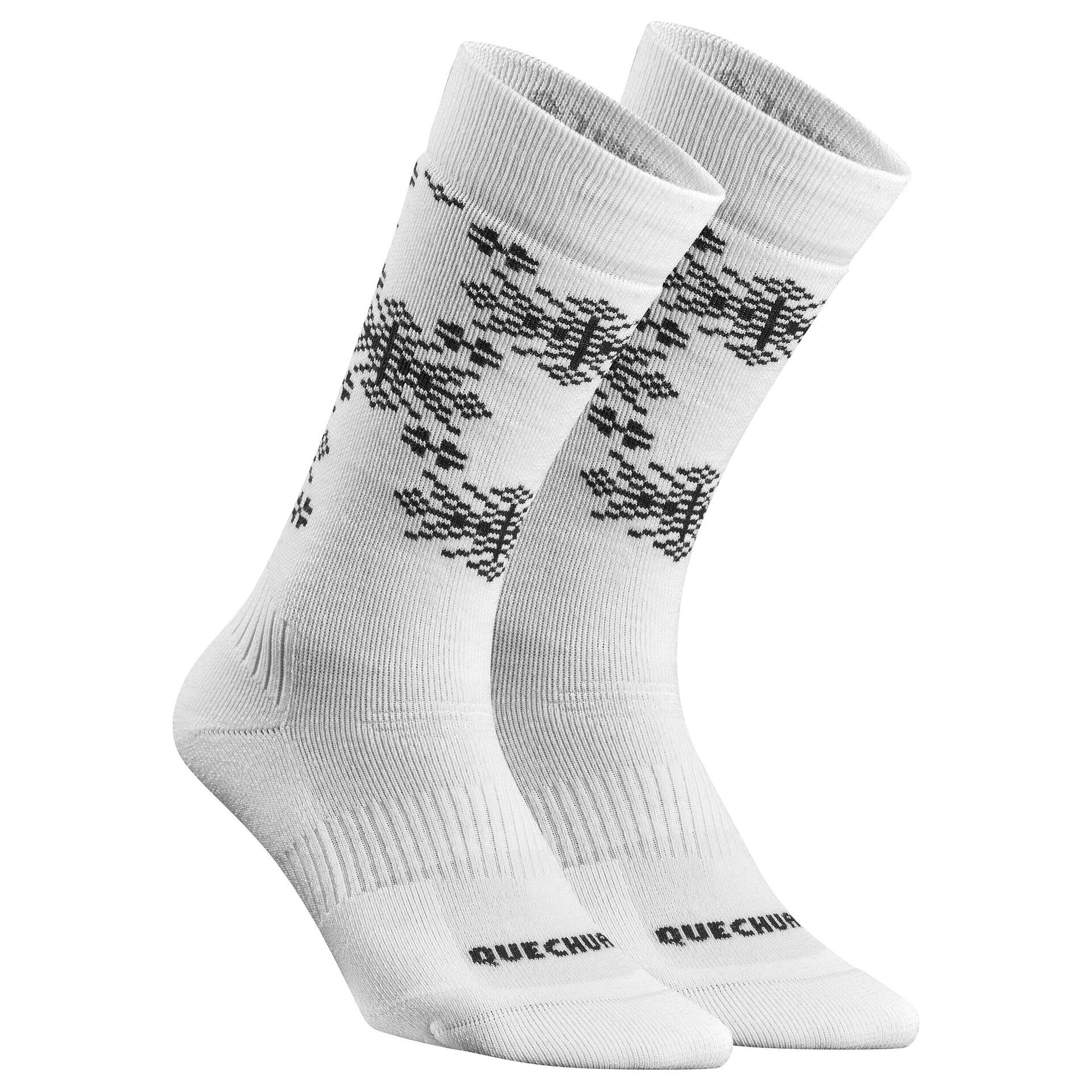 Warm hiking socks, HIKE 500 Mid - Black White
