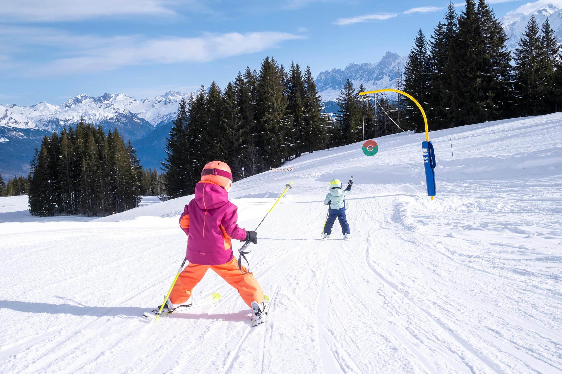 KIDS’ WARM AND WATERPROOF SKI DUNGAREES - 500 PNF - NEON PINK AND NAVY ...