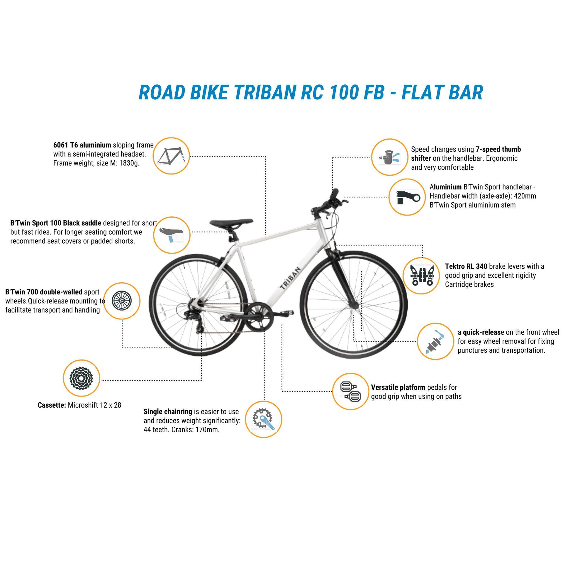 Triban RC100 Flat Bar Road Bike 7 Speed - Silver