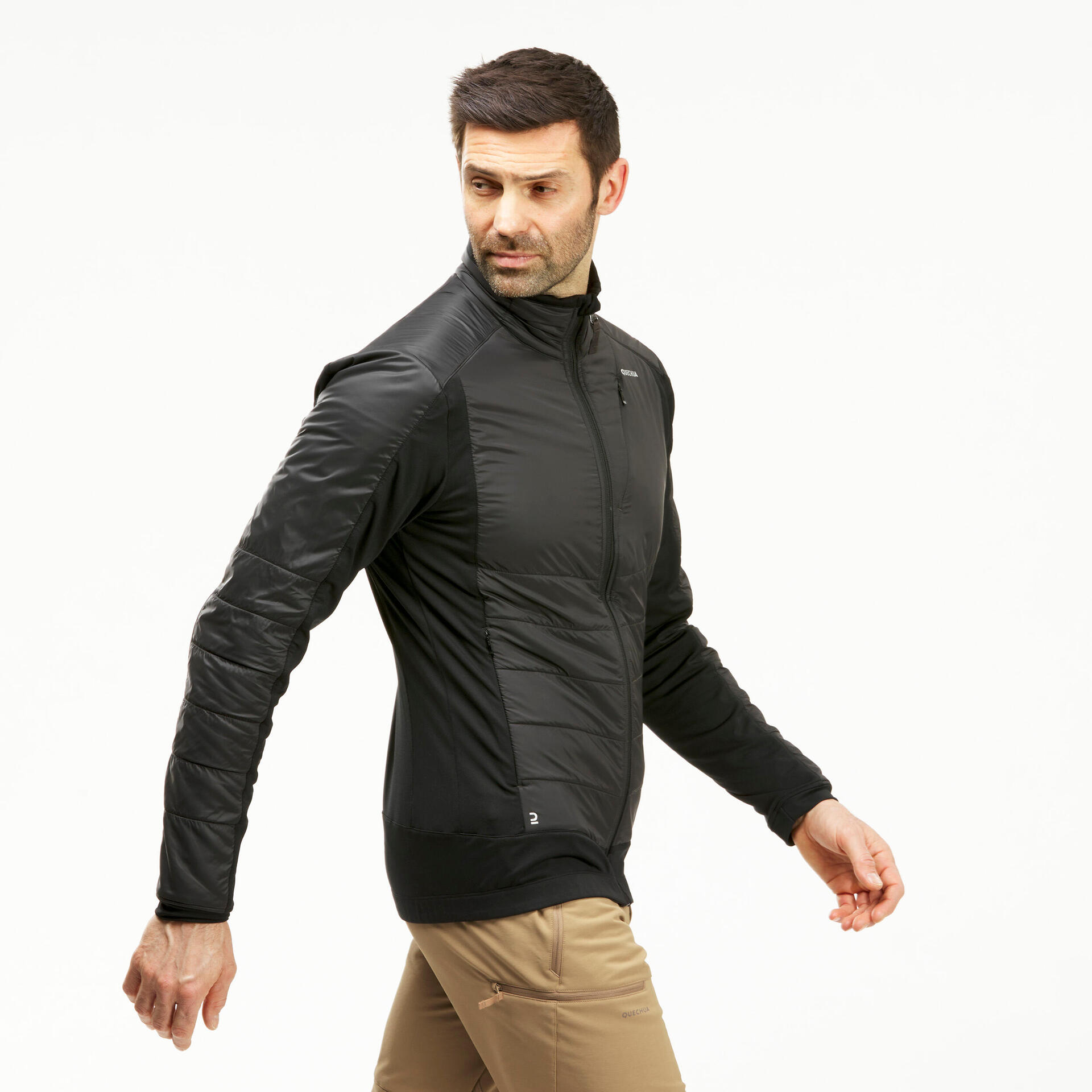 Men’s hybrid warm hiking fleece jacket MH900 Mountain - Black