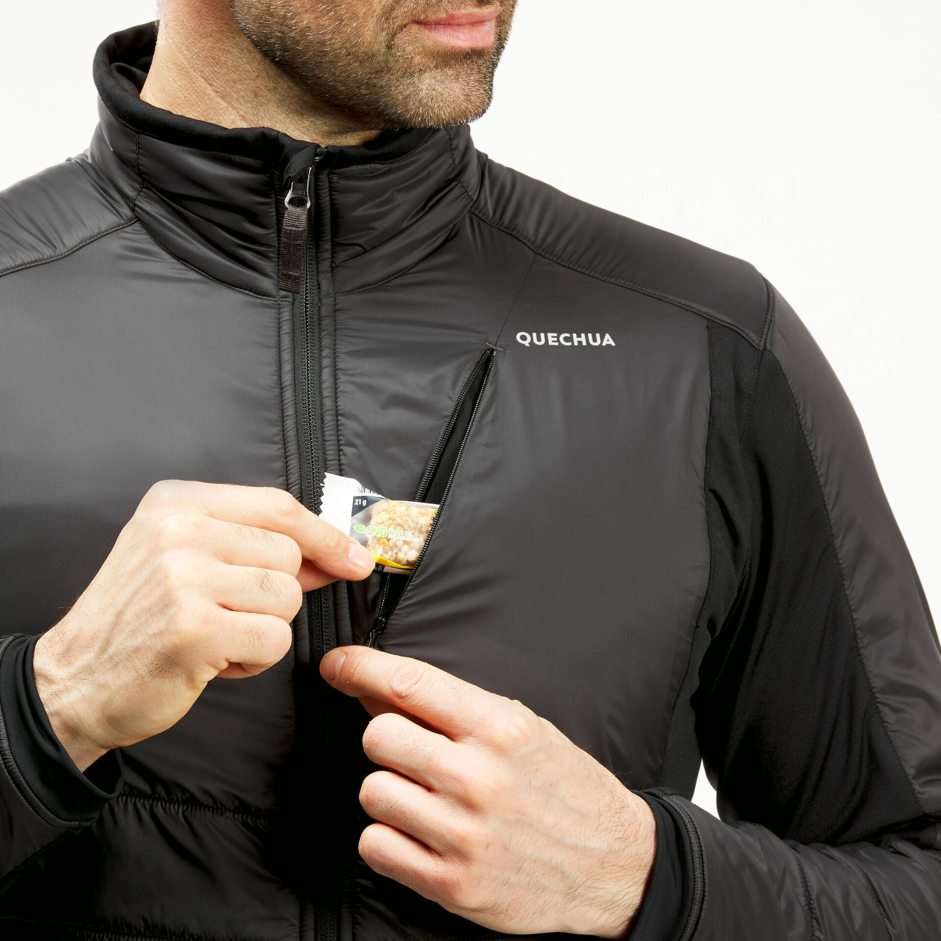 Men’s hybrid warm hiking fleece jacket MH900 Mountain - Black