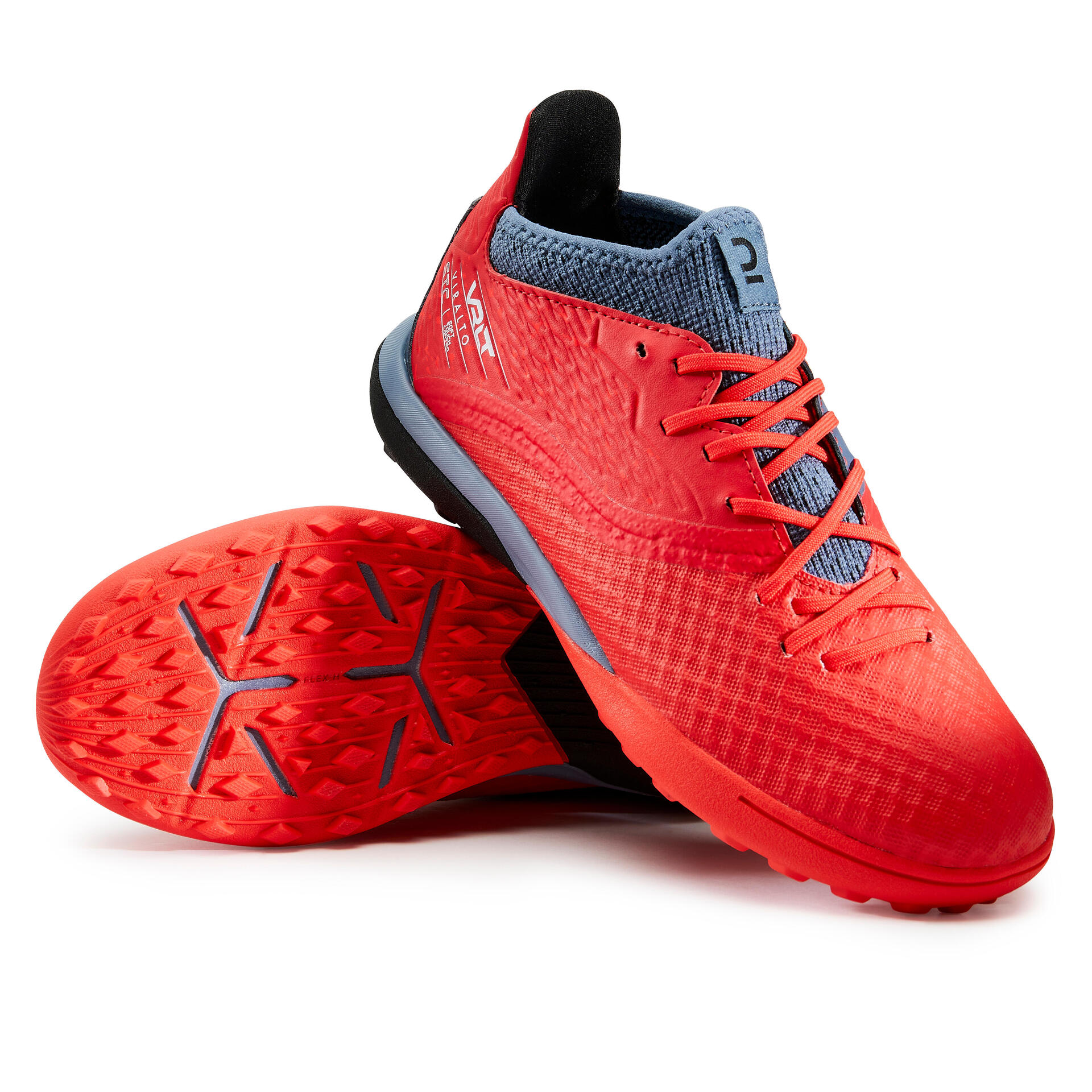 Kids' Hard Ground Football Boots Viralto III Turf TF - Red/Grey
