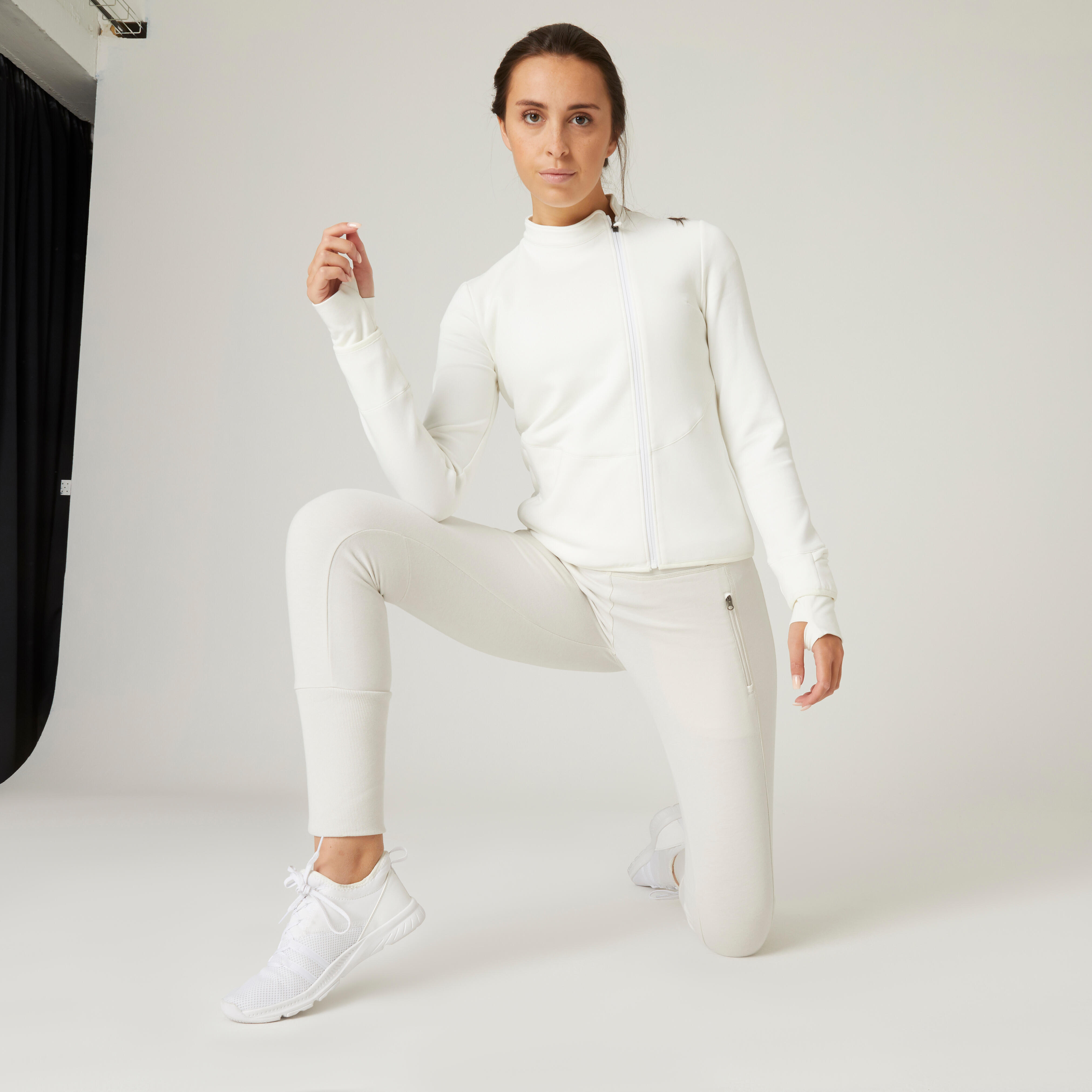 Women's Slim-Fit Fitness Jogging Bottoms with Ankle Zips 520 - Beige ...
