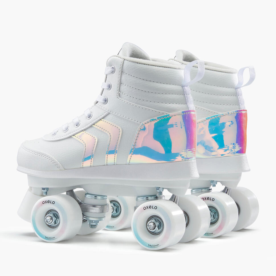 Patins de 4 Rodas QUAD 100 Criança Branco Holográfico OXELO - Decathlon