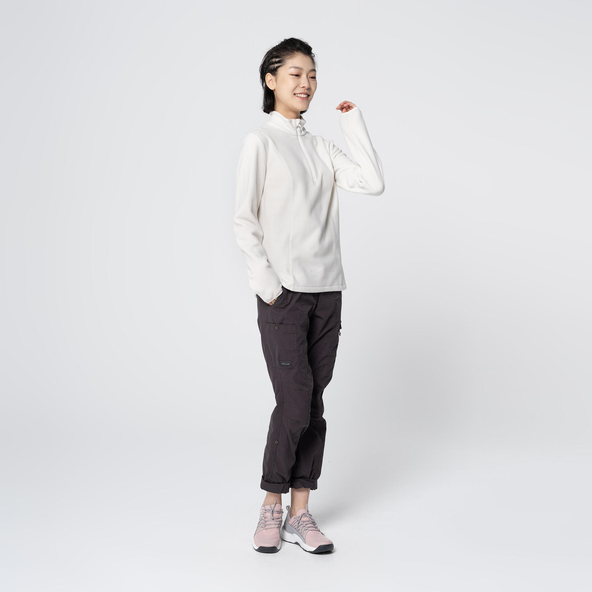 Women’s mountain hiking fleece jacket, MH100 - Beige