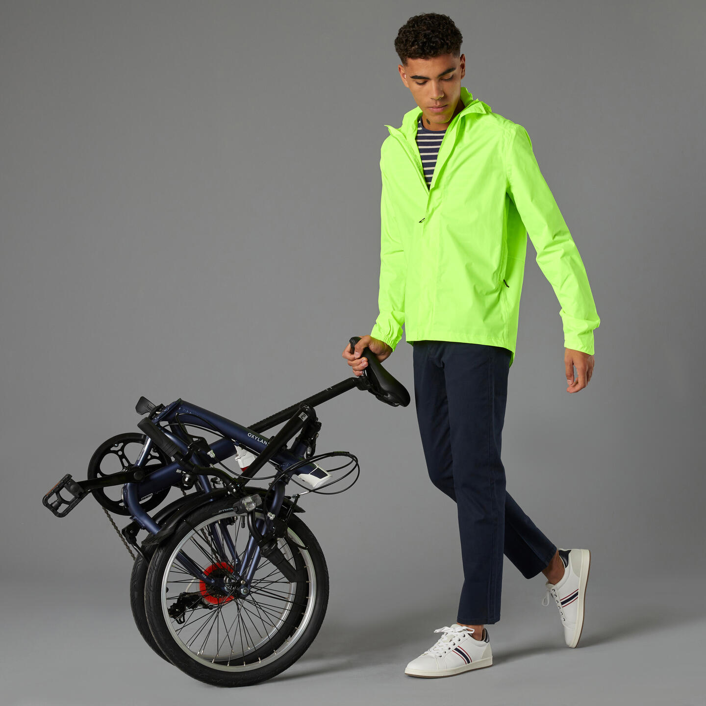 Men City Cycling Rain Jacket Btwin 120 Waterproof PPE High Visibility ...