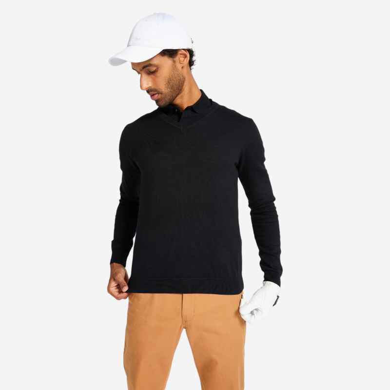 Men's golf V-neck pullover MW500 black - Decathlon