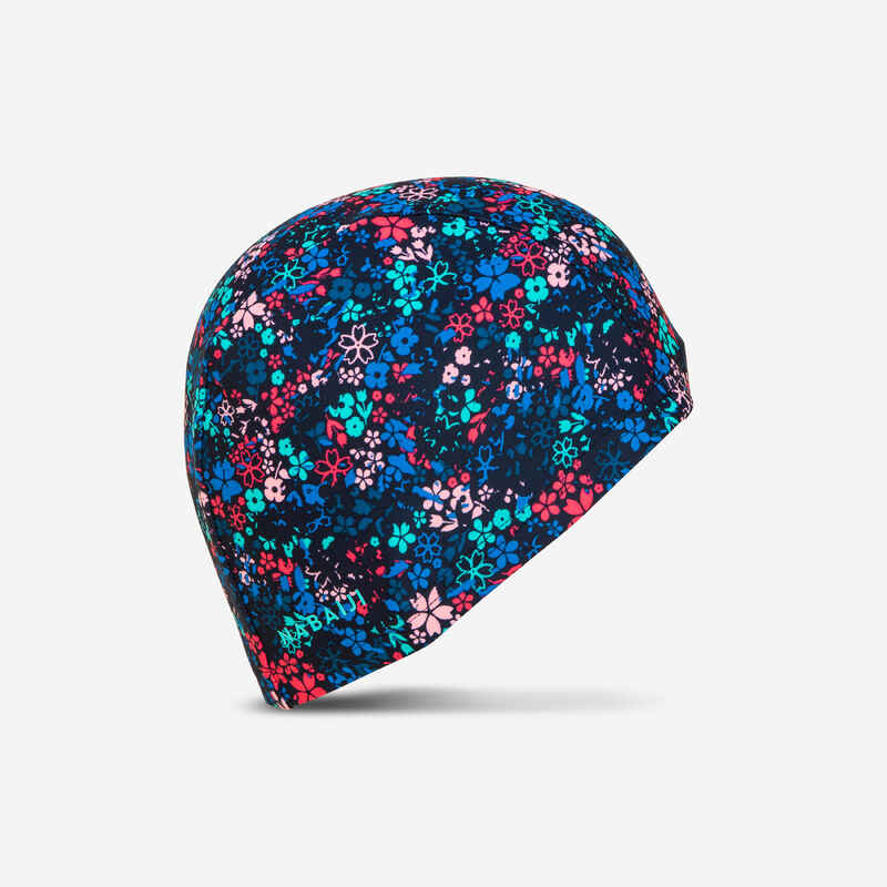 Mesh swim cap - Printed fabric - Lib blue turquoise pink - Decathlon