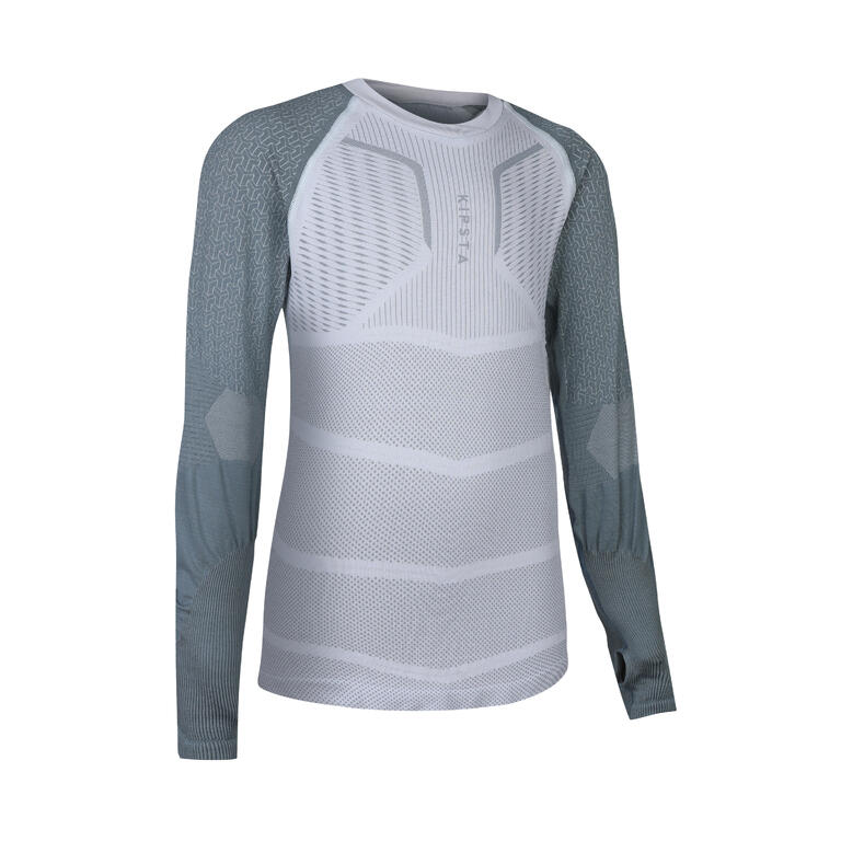 Kids' Long-Sleeved Football Base Layer Top Keepdry 500 - Grey