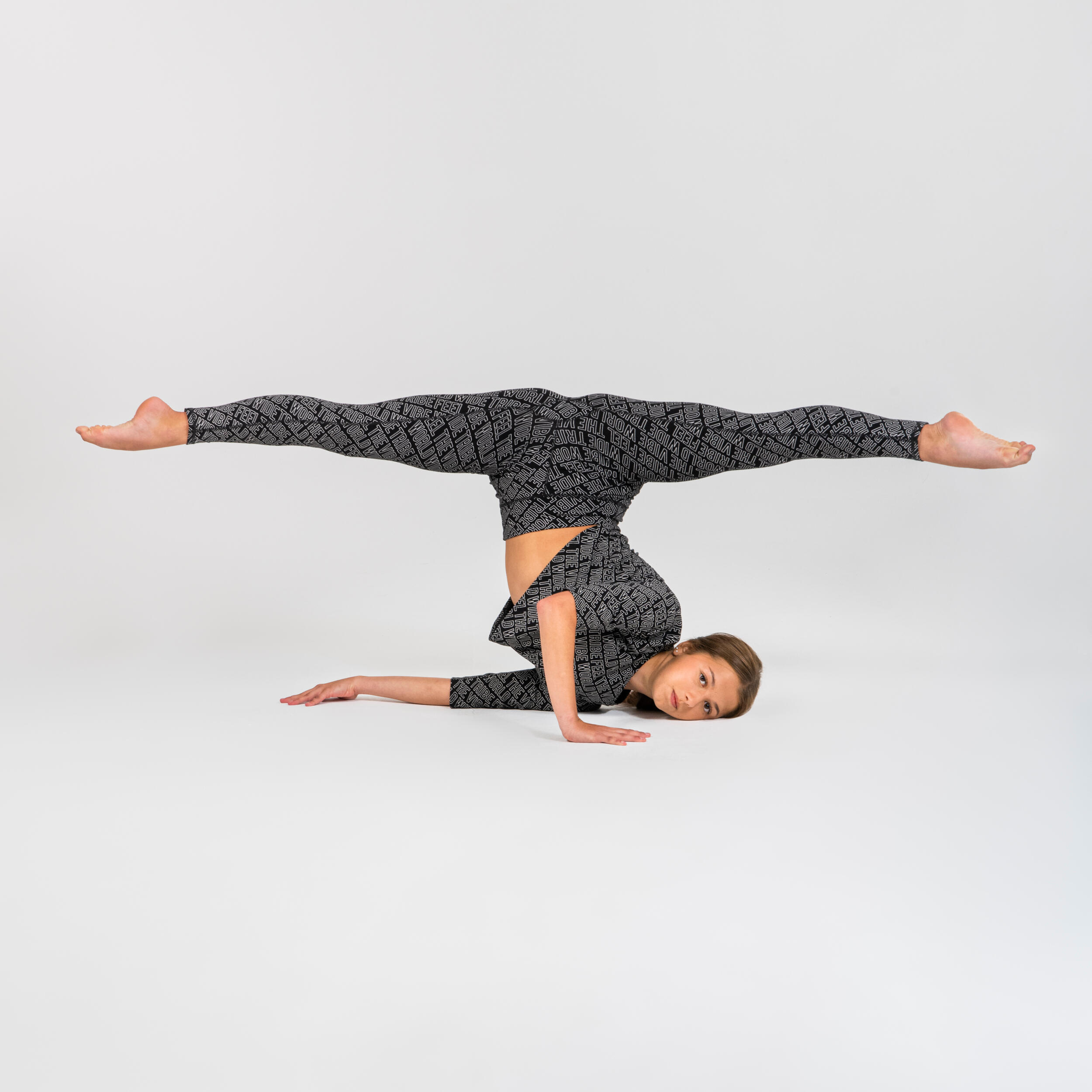 Tajice za moderni ples s visokim strukom za djevojčice crne s printom ...