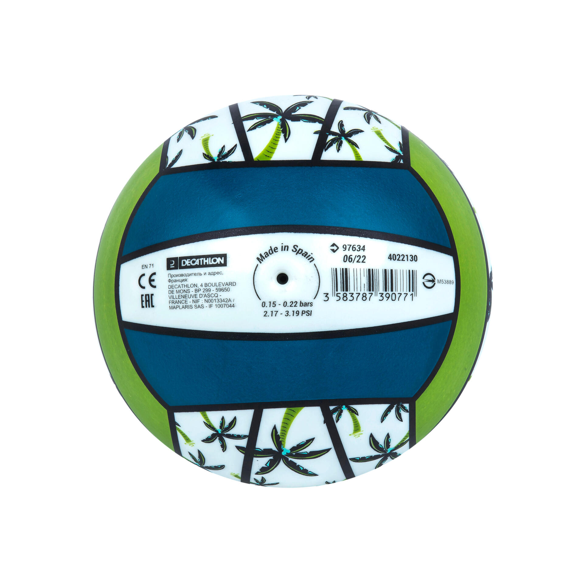 Beach Ball BV100 Fun Size 3 - Palm Tree/White/Green